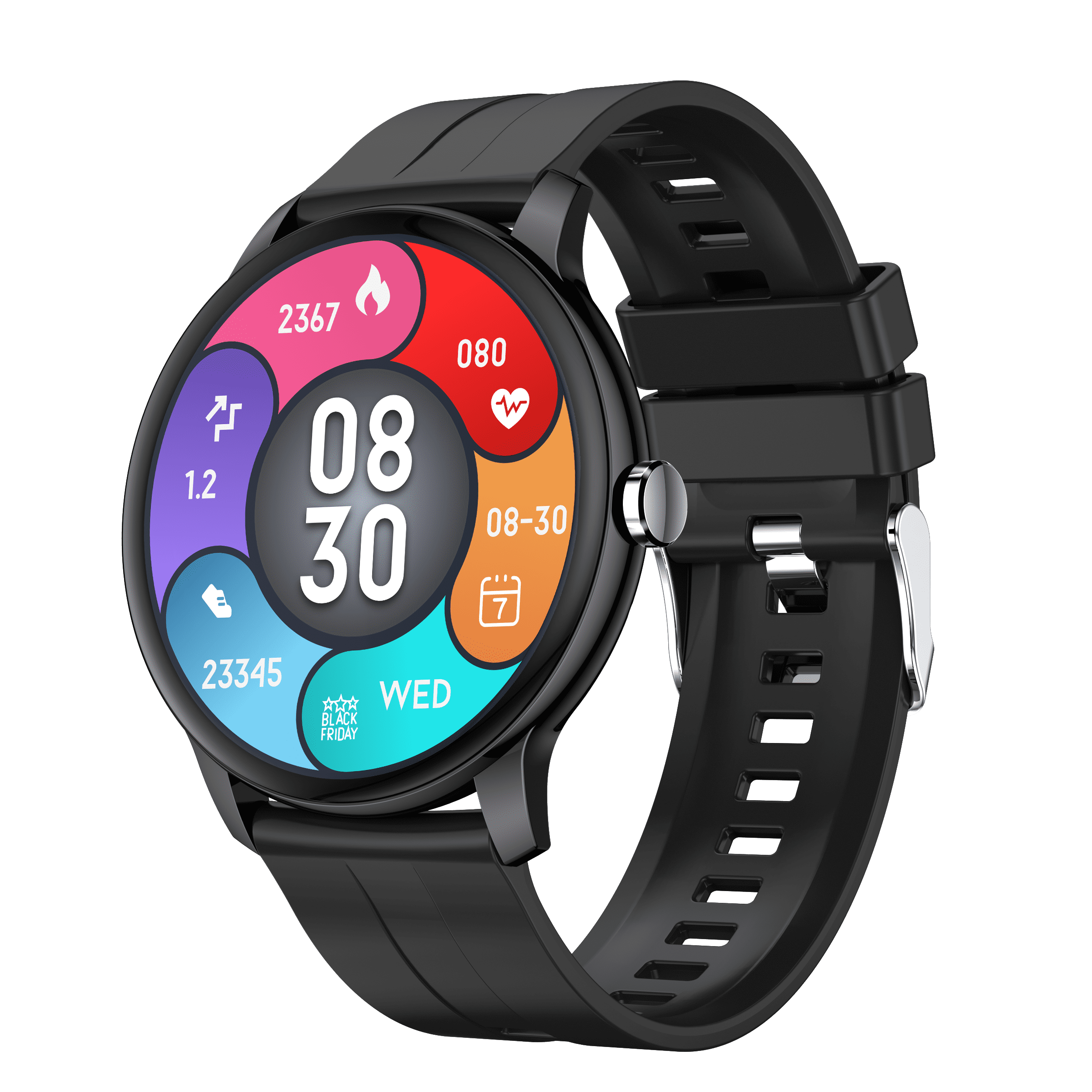 [Smart Watch] Round smart watch, wireless charging lithium battery 230mAh, silicone strap ...