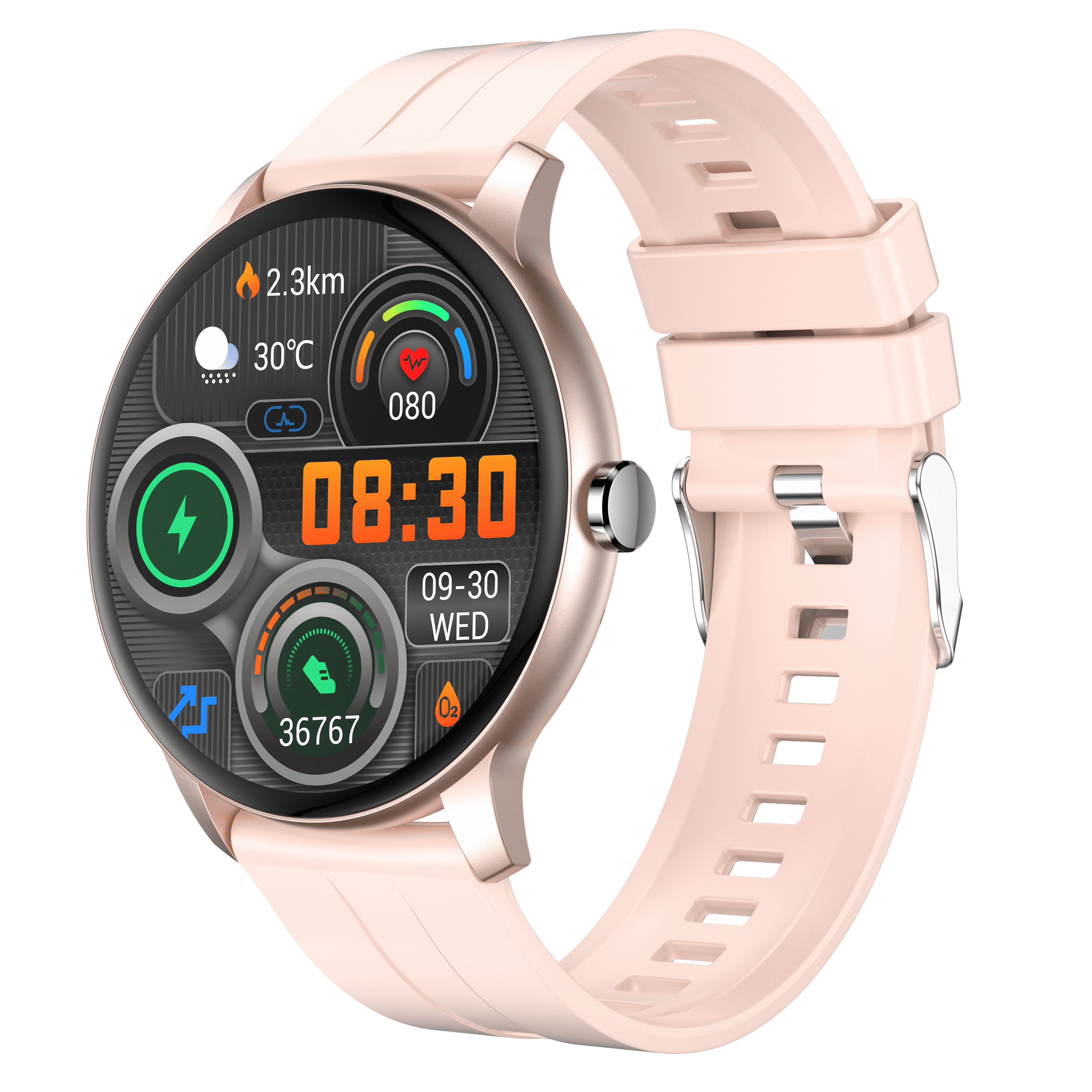 [Smart Watch] Round smart watch, wireless charging lithium battery 230mAh, silicone strap ...