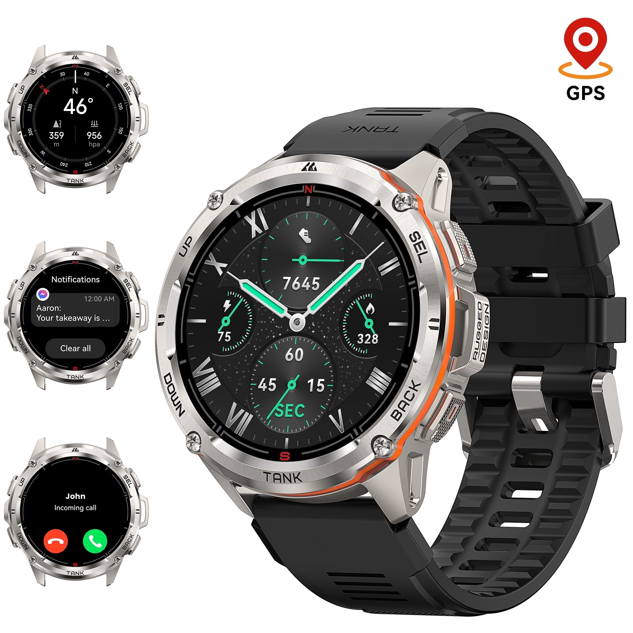 Smart Watch for Android and iPhone，Military GPS Smartwatch for Men ...