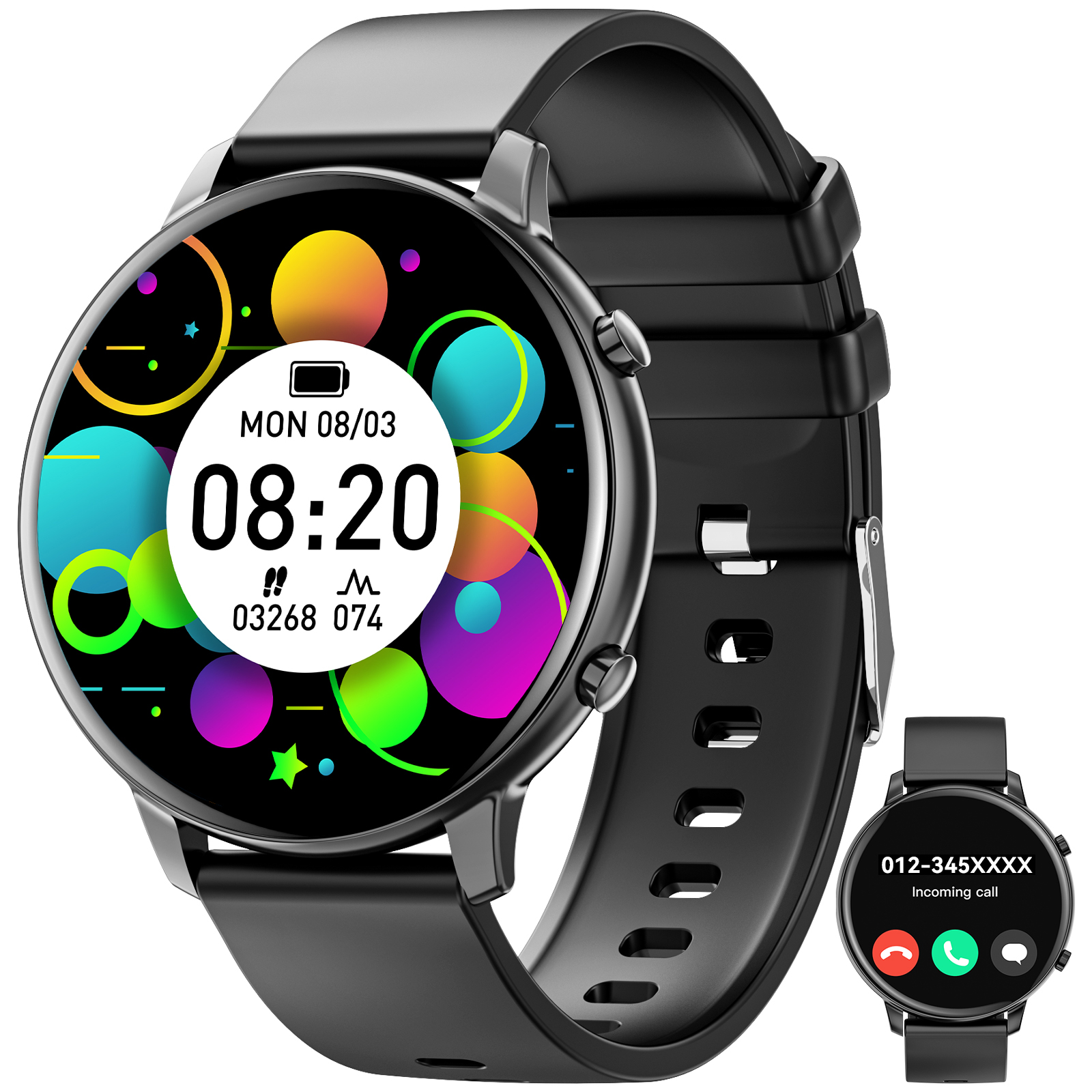 iTech Fusion Unisex Smart Watch & Fitness Tracker Black Case & Black ...