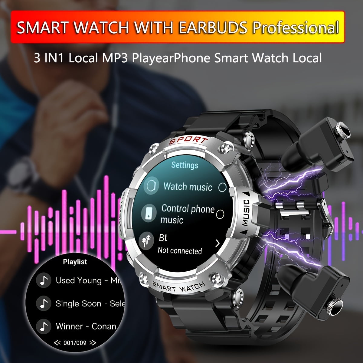 Smart Watch with Earbuds, TWS Wireless Headphones Sports Watch, Fitness ...