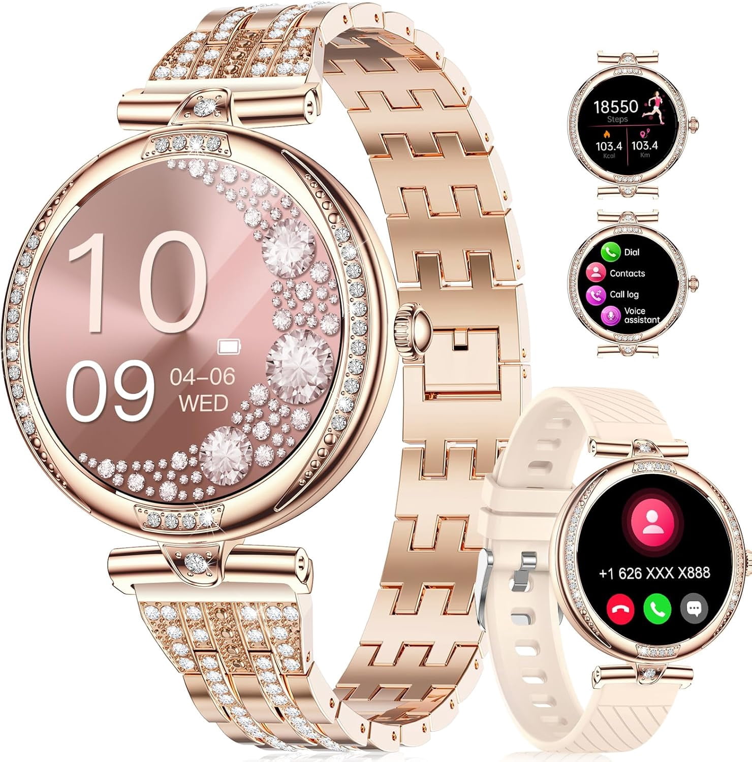 Smart Watches for Women (Answer/Make Call) with Diamonds，1.19” AMOLED ...