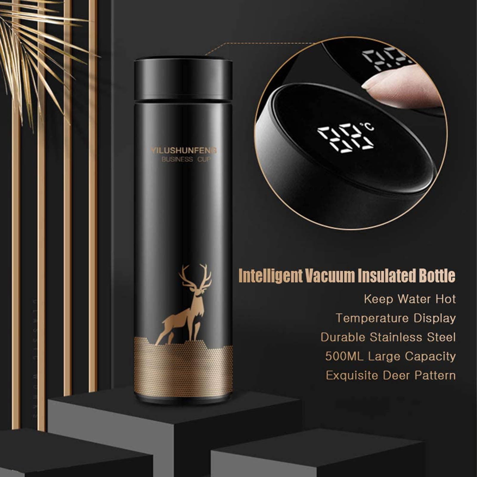 Smart Water Bottle Stainless Steel Vacuum Flask, Travel Mug with Smart ...