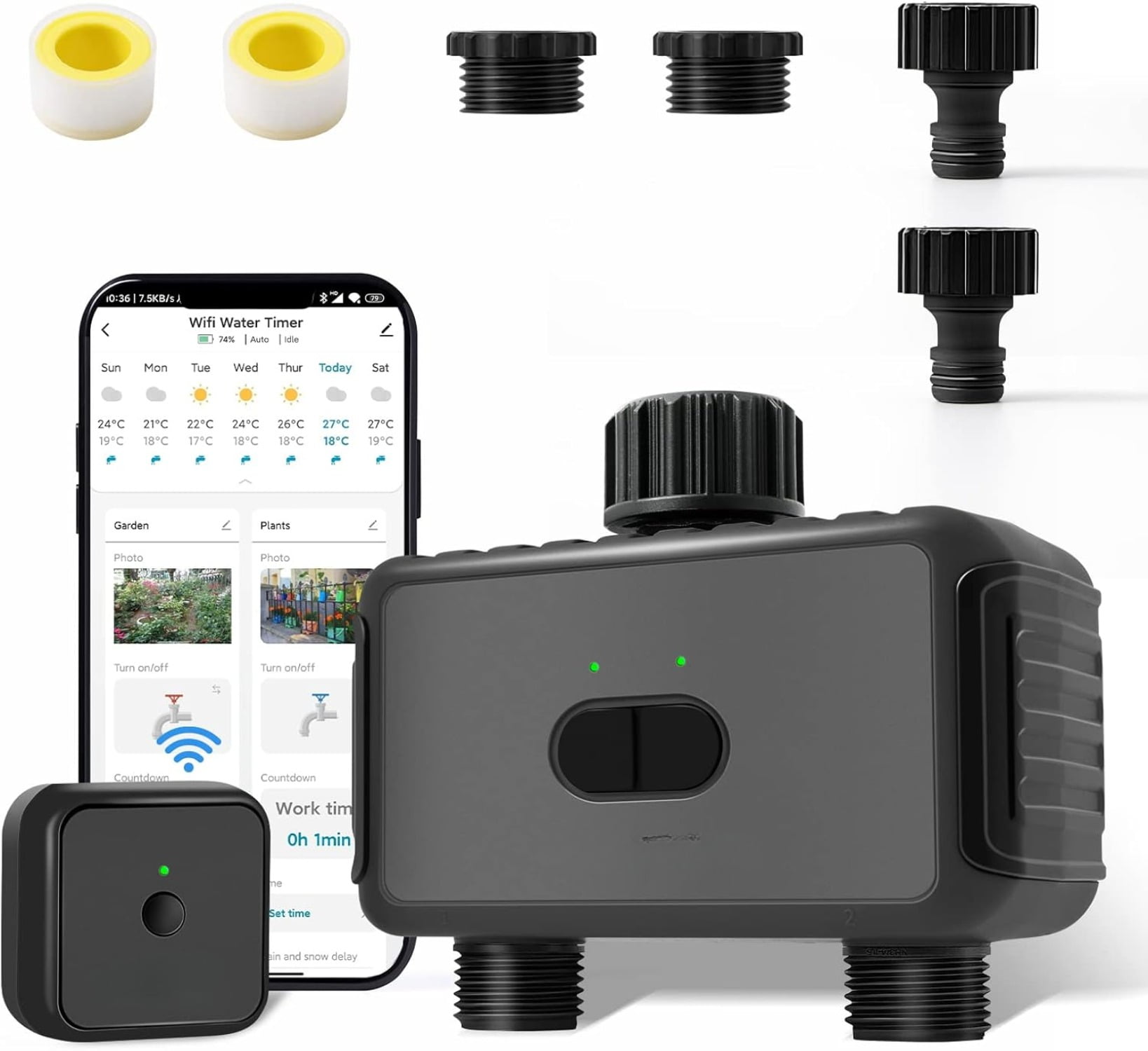 Smart Water Hose Timer 2-Zone Automatic Irrigation System Controller, 2 ...