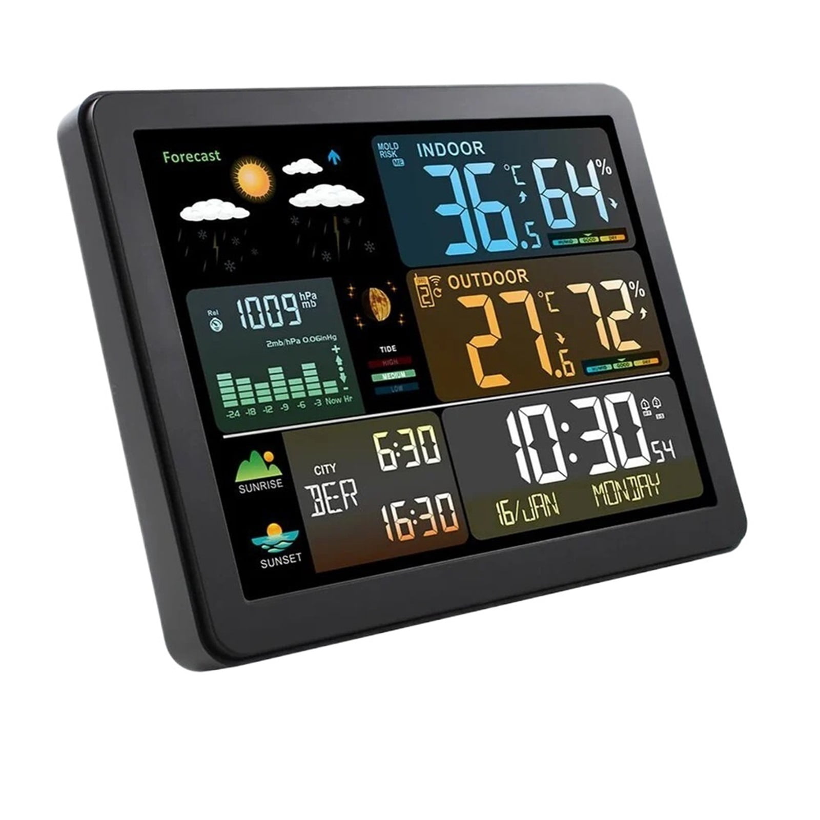 Smart Weather Station with Clock Temperature & Humidity Meter Large ...