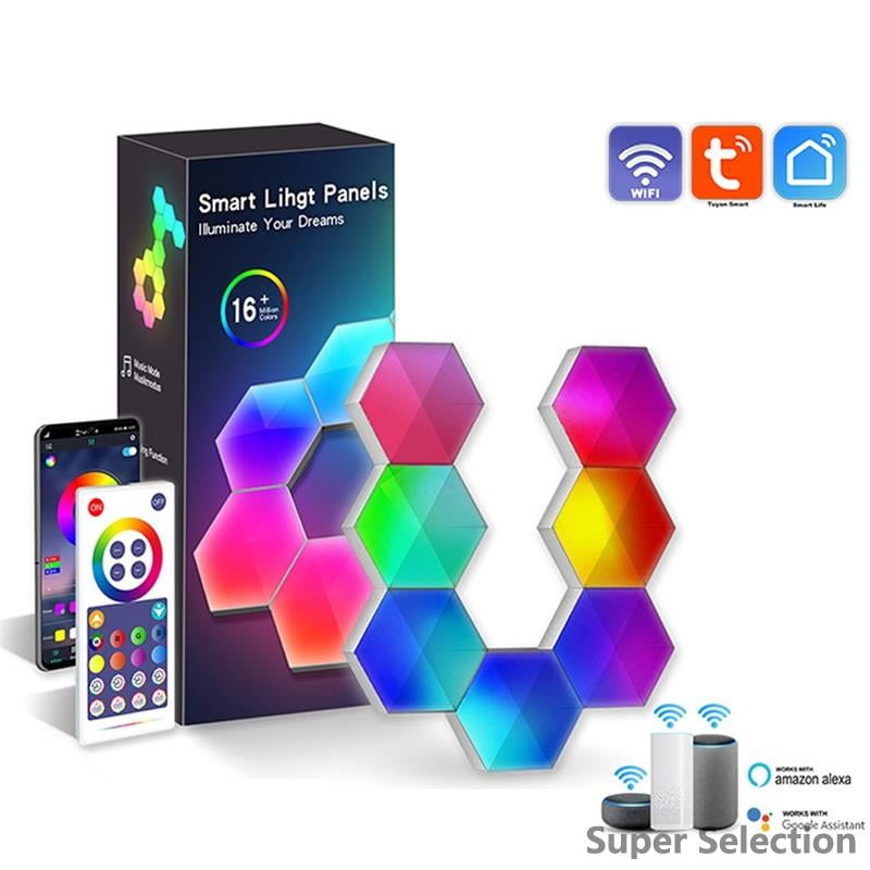 Smart WiFi Bluetooth Hexagon LED Wall Light, RGB Color Changing DIY ...
