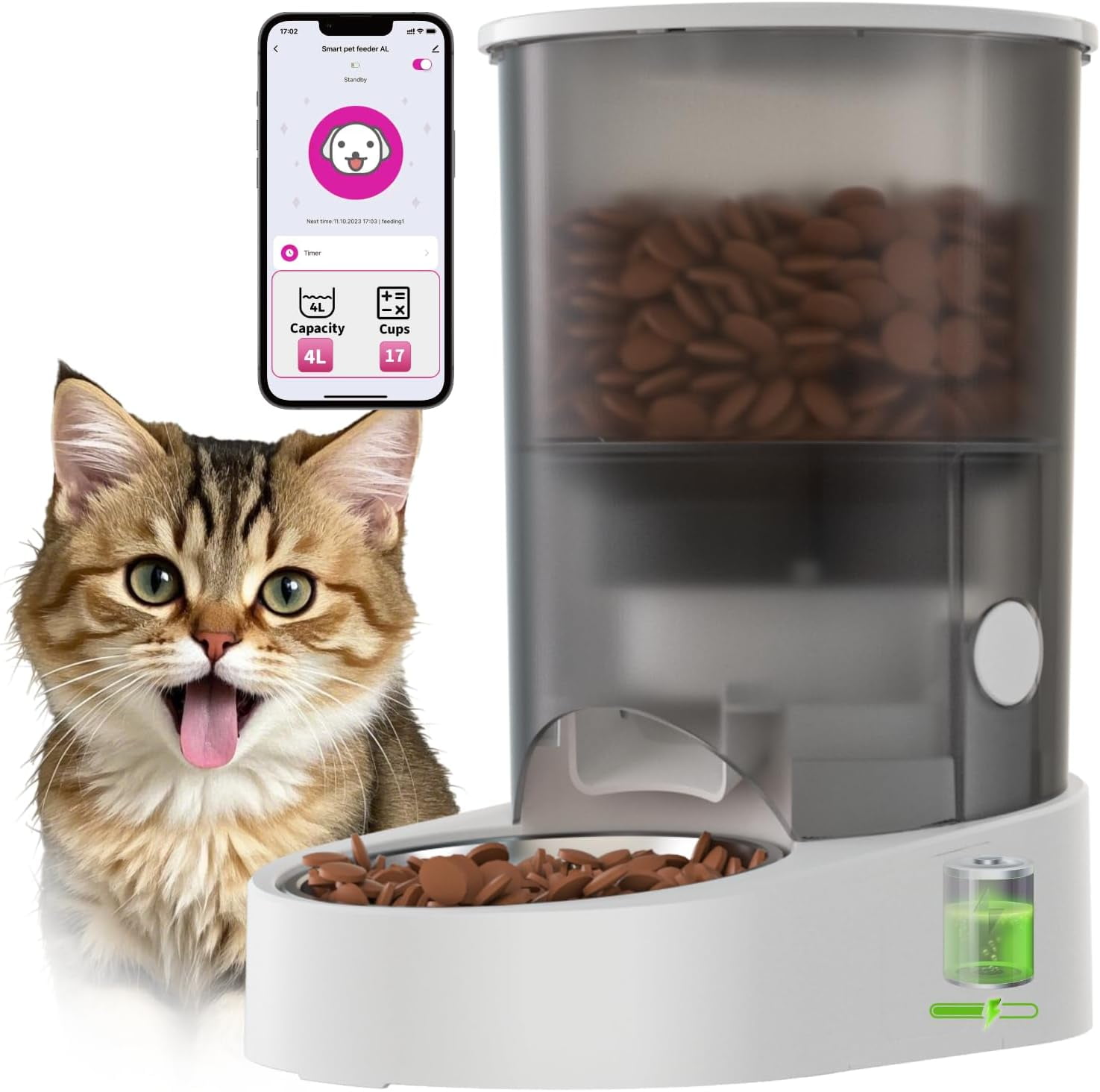 Smart WiFi Cat Feeder with App 4L Automatic cat Feeder Rechargeable ...