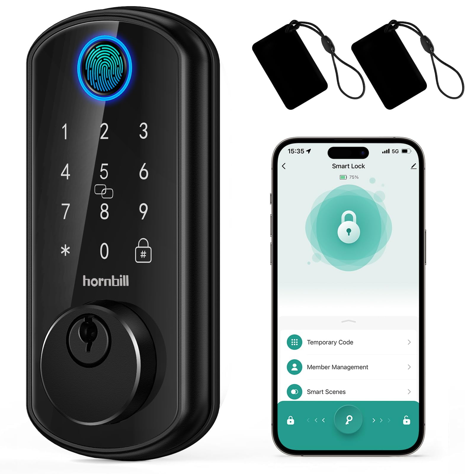 Smart WiFi Front Door Lock: Hornbill Keyless Entry Fingerprint Deadbolt ...