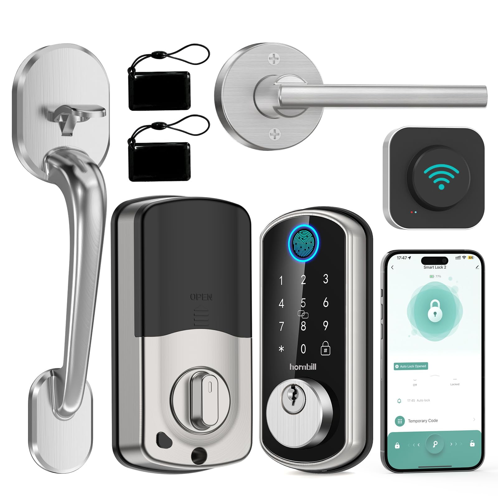 Smart WiFi Front Door Lock: Hornbill Keyless Entry Fingerprint Deadbolt ...