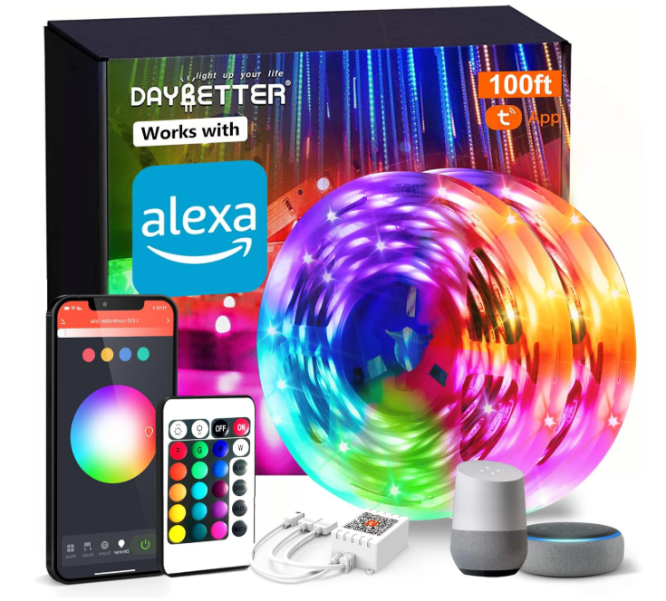 Smart WiFi Led Lights 100ft, Tuya App Controlled Led Strip Lights, Work ...