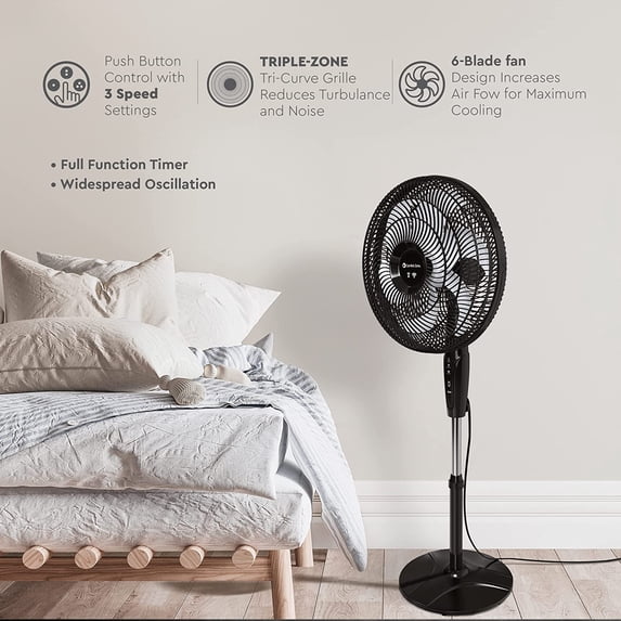 Smart WiFi Oscillating Stand Fan, 18 inch, 3 Speed, Wall-Mountable ...