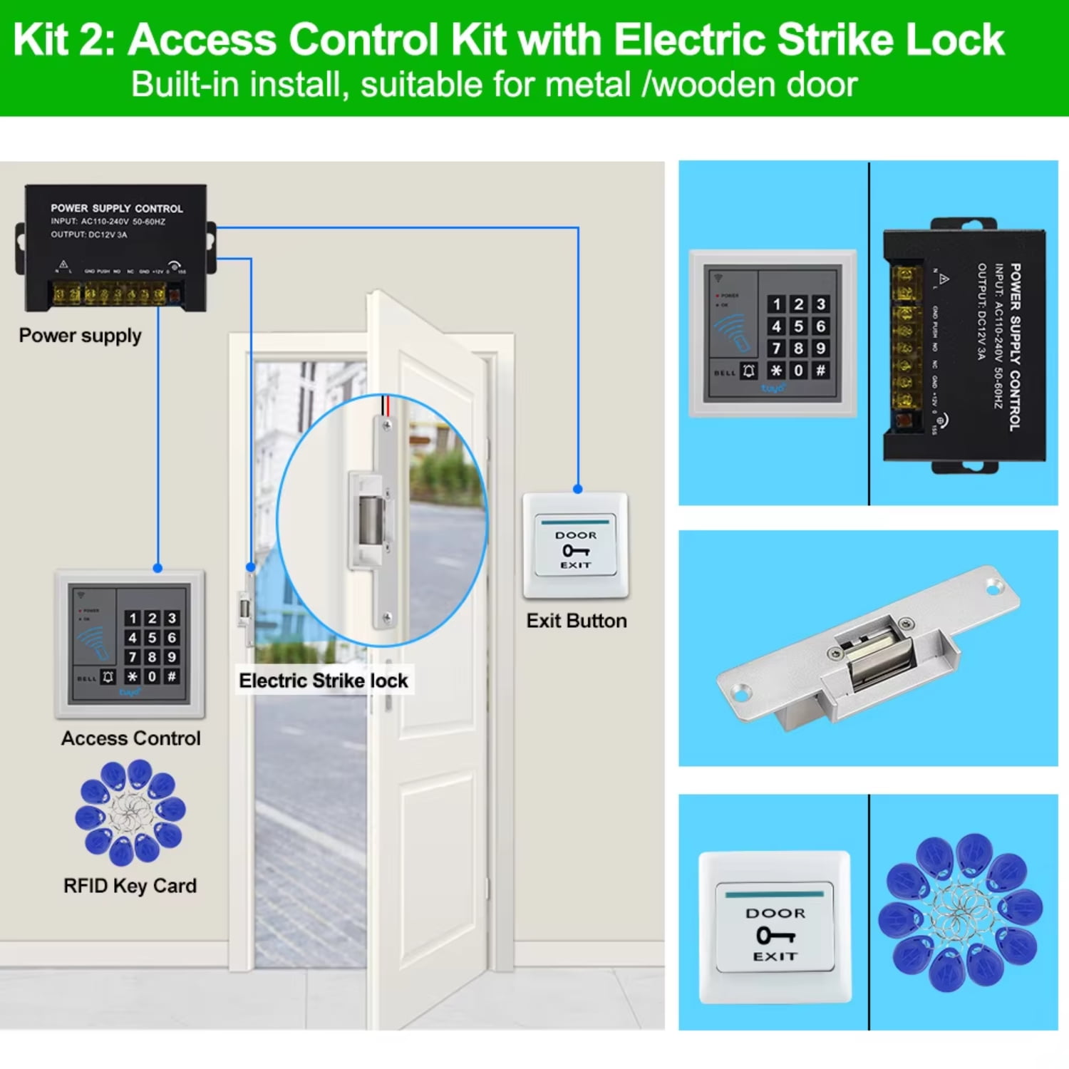 Smart Wifi RFID Keypad Door Access Control System Kit with Strike Locks ...