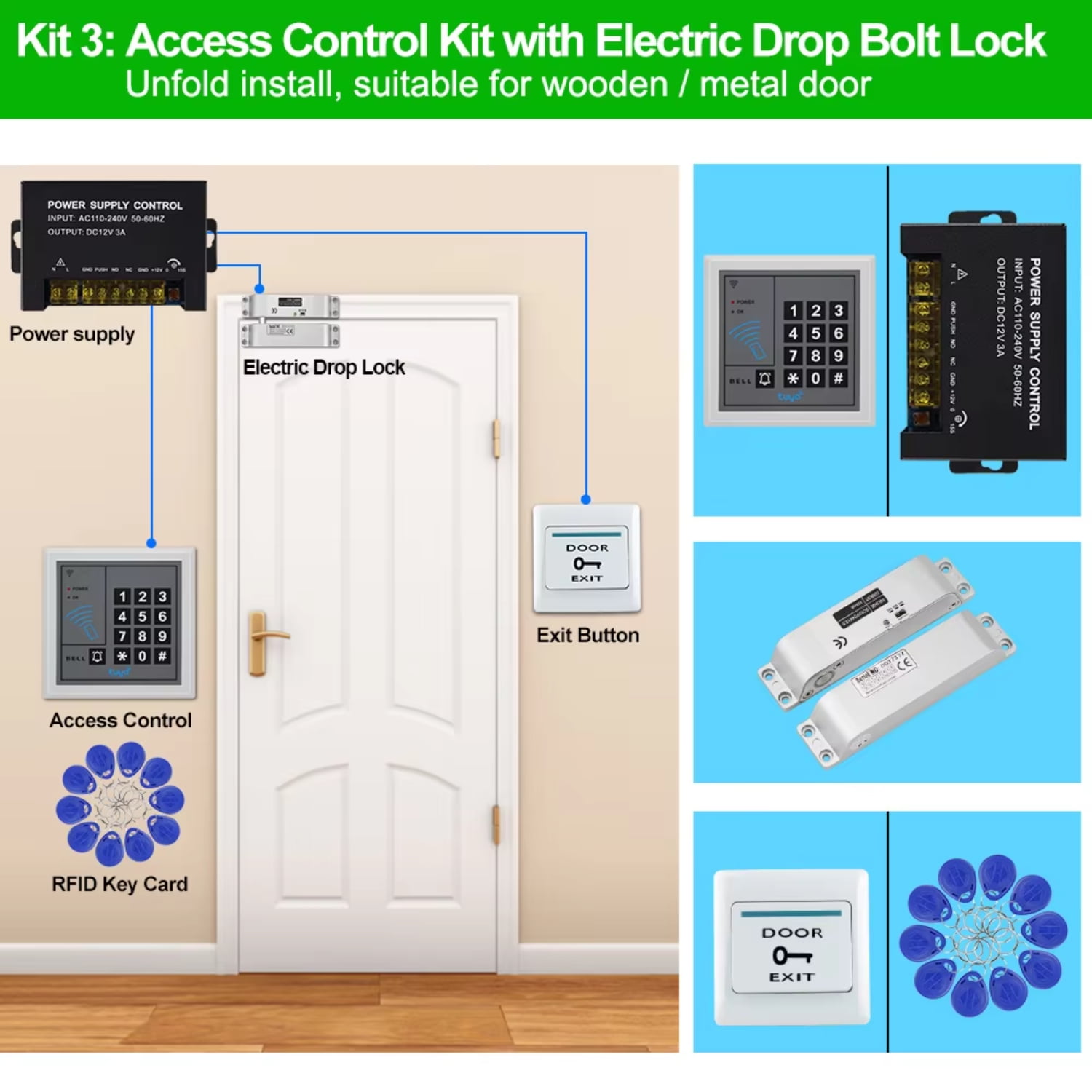 Smart Wifi RFID Keypad Door Access Control System Kit with Strike Locks ...