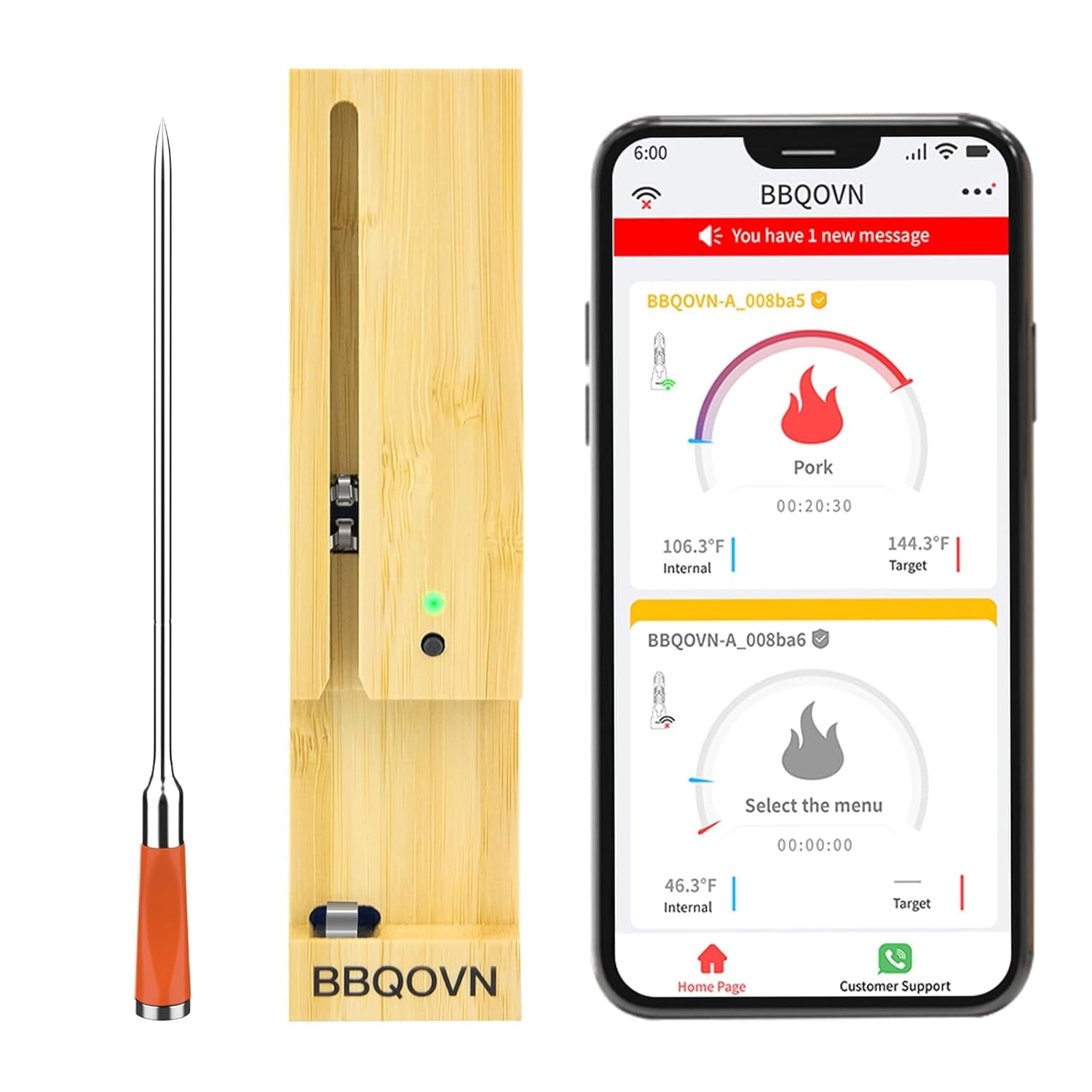 Smart Wireless Meat Thermometer 3.9mm Ultra-Thin 777FT Range Remote ...