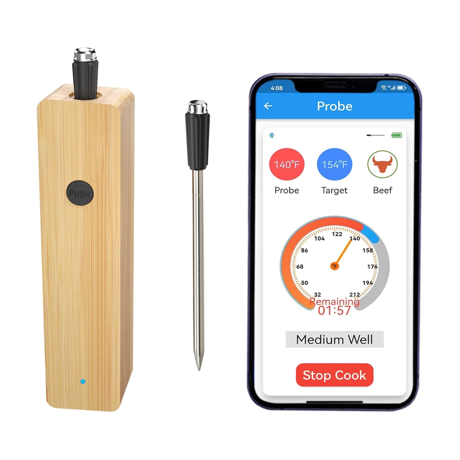 Smart Wireless Meat Thermometer 360Ft App Control Bluetooth Wireless ...