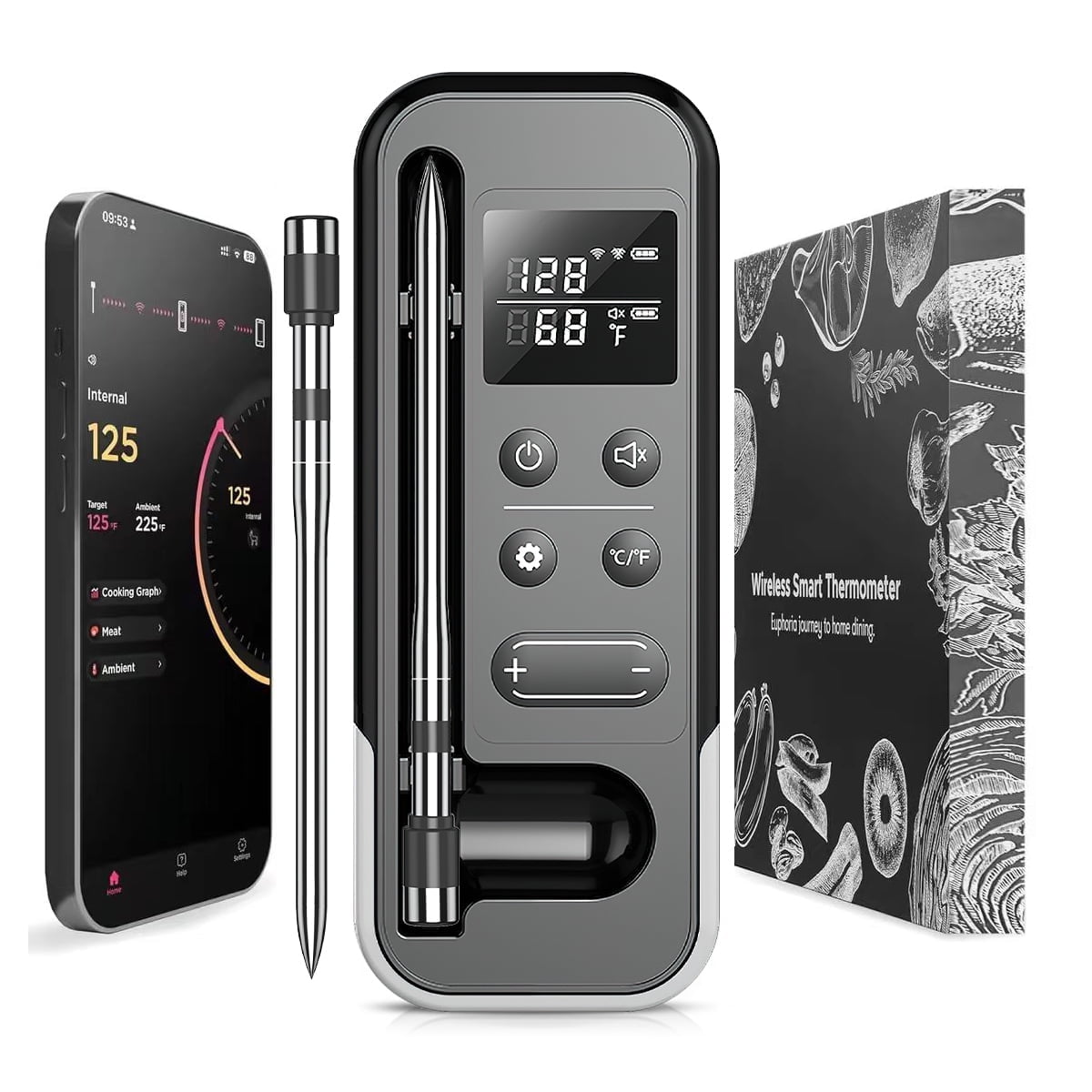 Smart Wireless Meat Thermometer, Long RangeBluetooth-compatible Meat ...