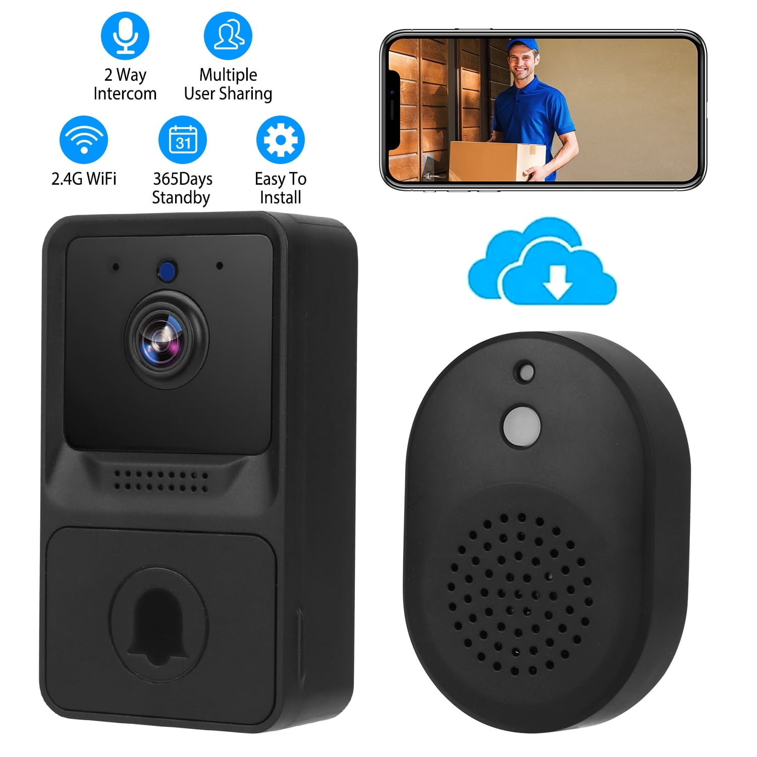 Smart Wireless WiFi Doorbell,, TeqHome 2 Way Intercom Wireless with HD ...