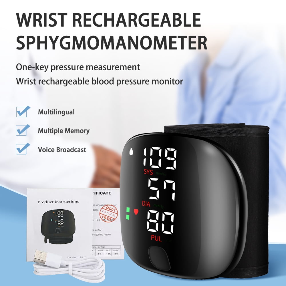 Smart Wrist Electronic Medical Sphygmomanometer Large Digital LCD Screen Heart Rate Blood ...