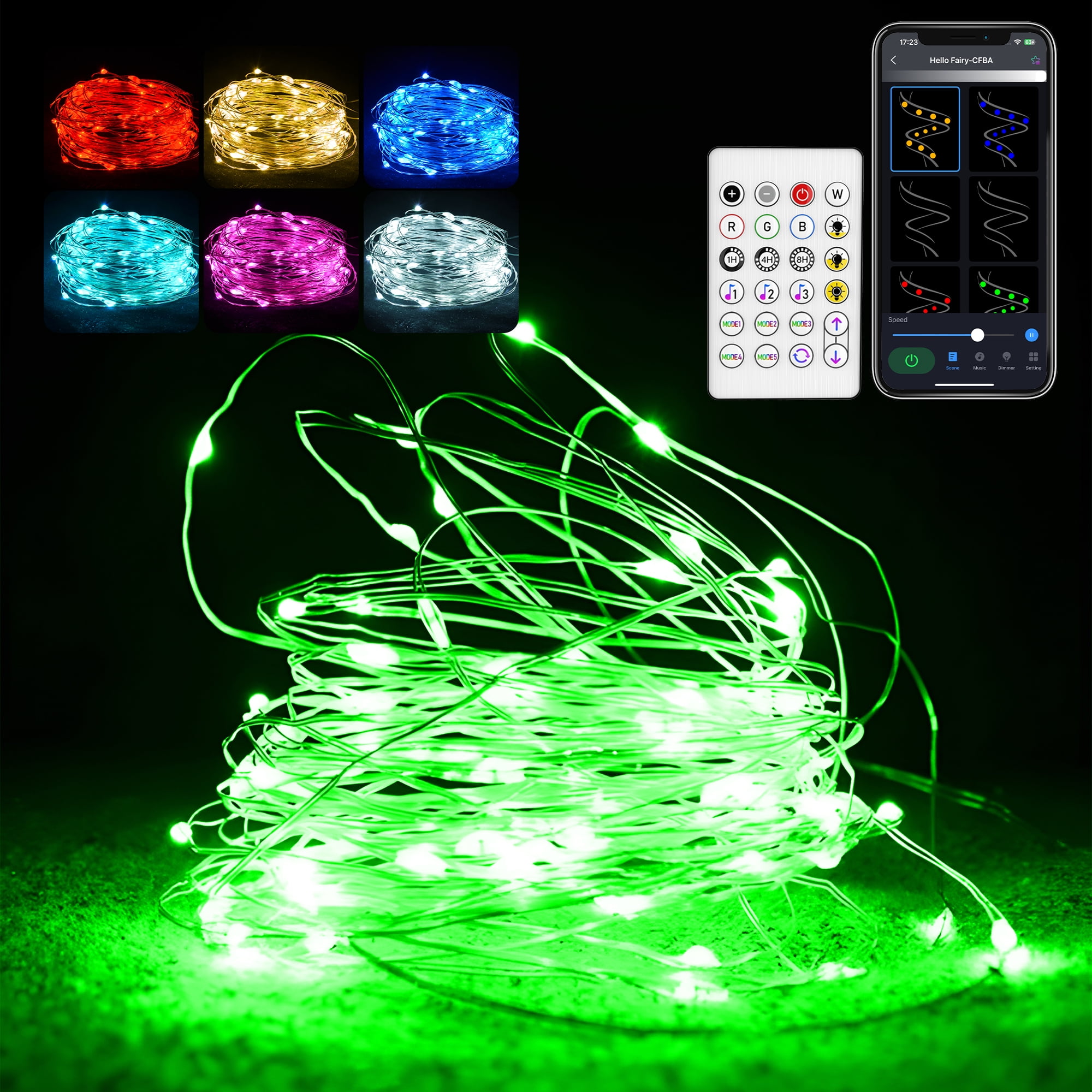 Smart fairy light plug-in,33FT pure copper 100LED USB point control RGB ...