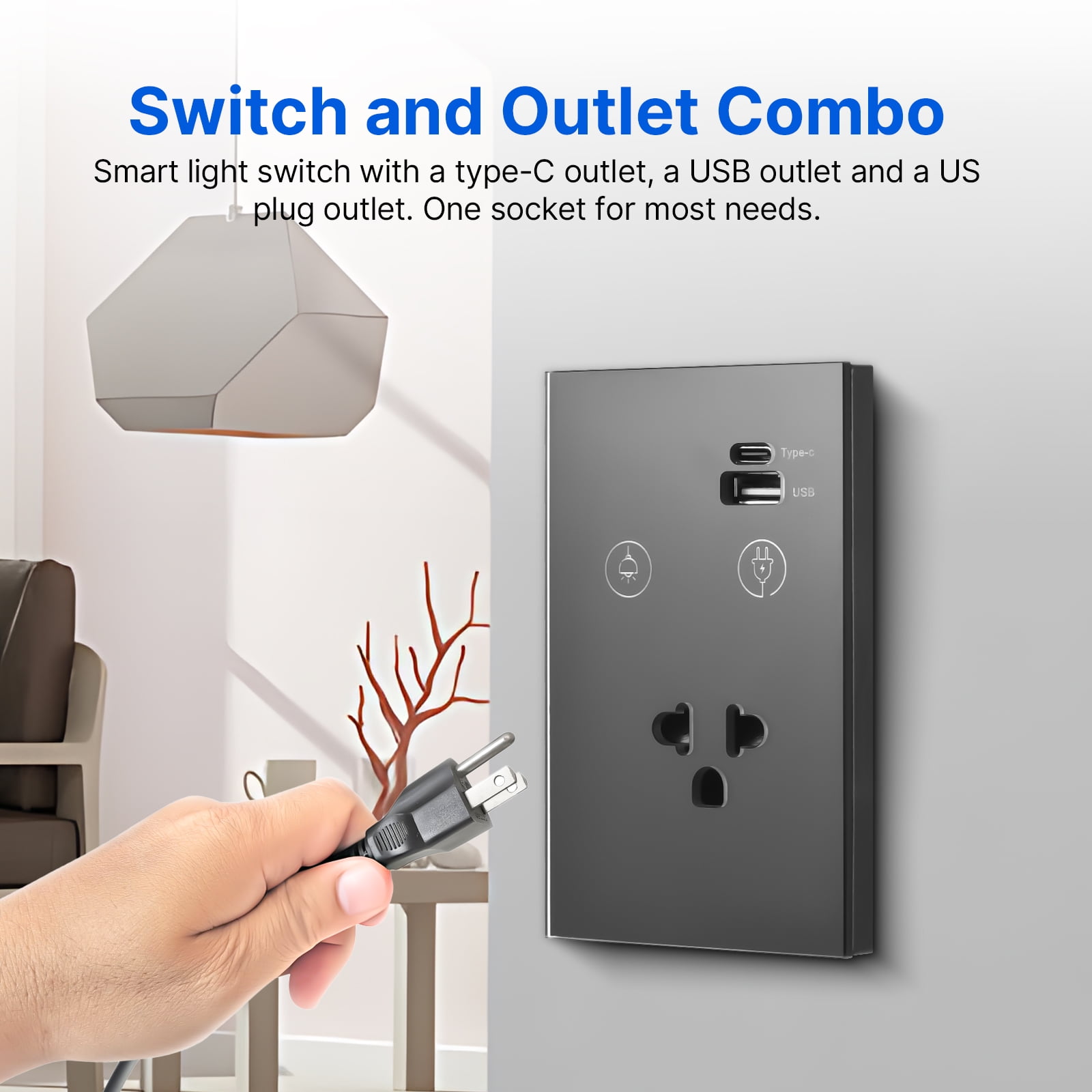 Smart socket, Switch With Type-c Usb 1 Way Tempered Remote Wire ...
