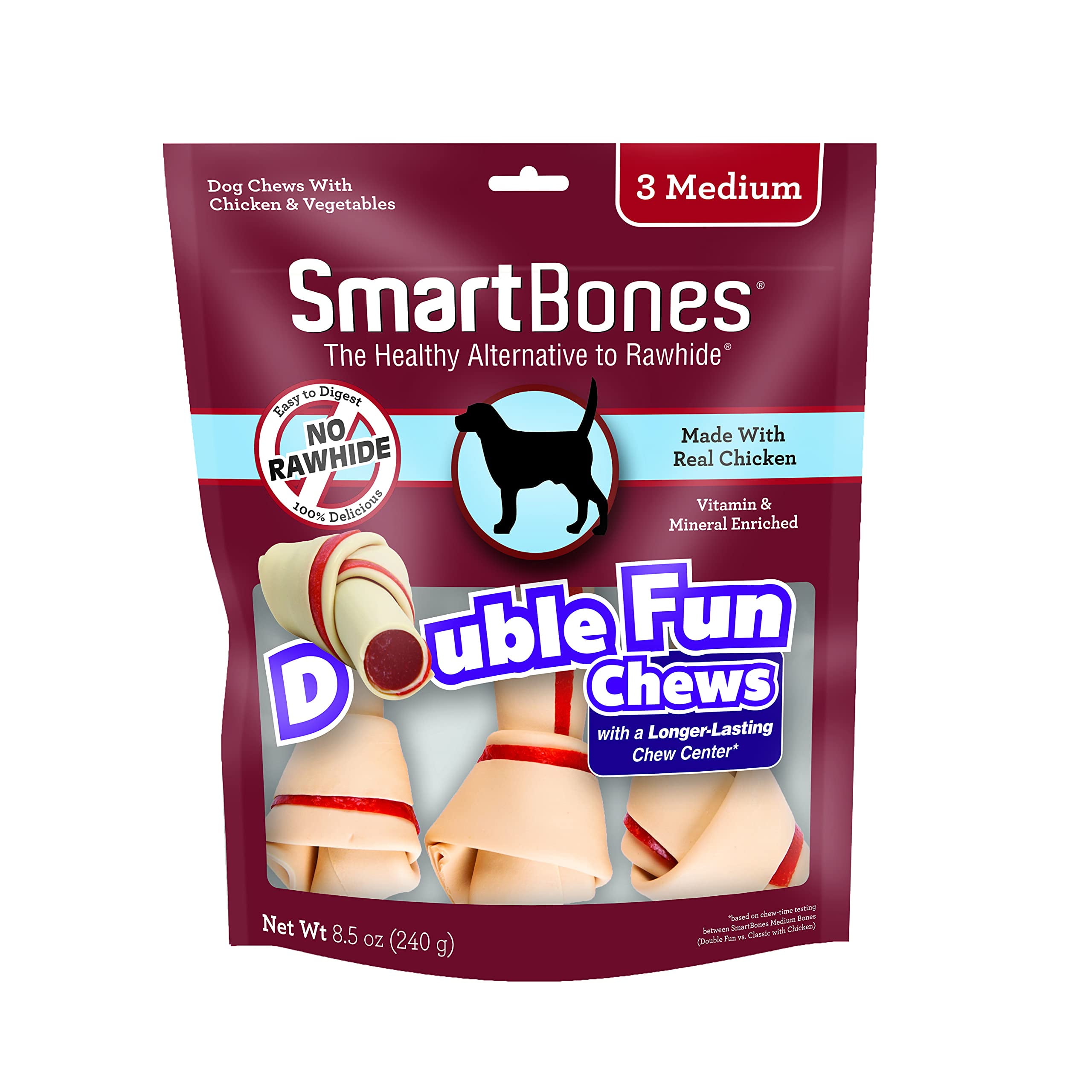 SmartBones DoubleTime Chews 3 AIF4 Count, Medium, Rawhide-Free Chews ...