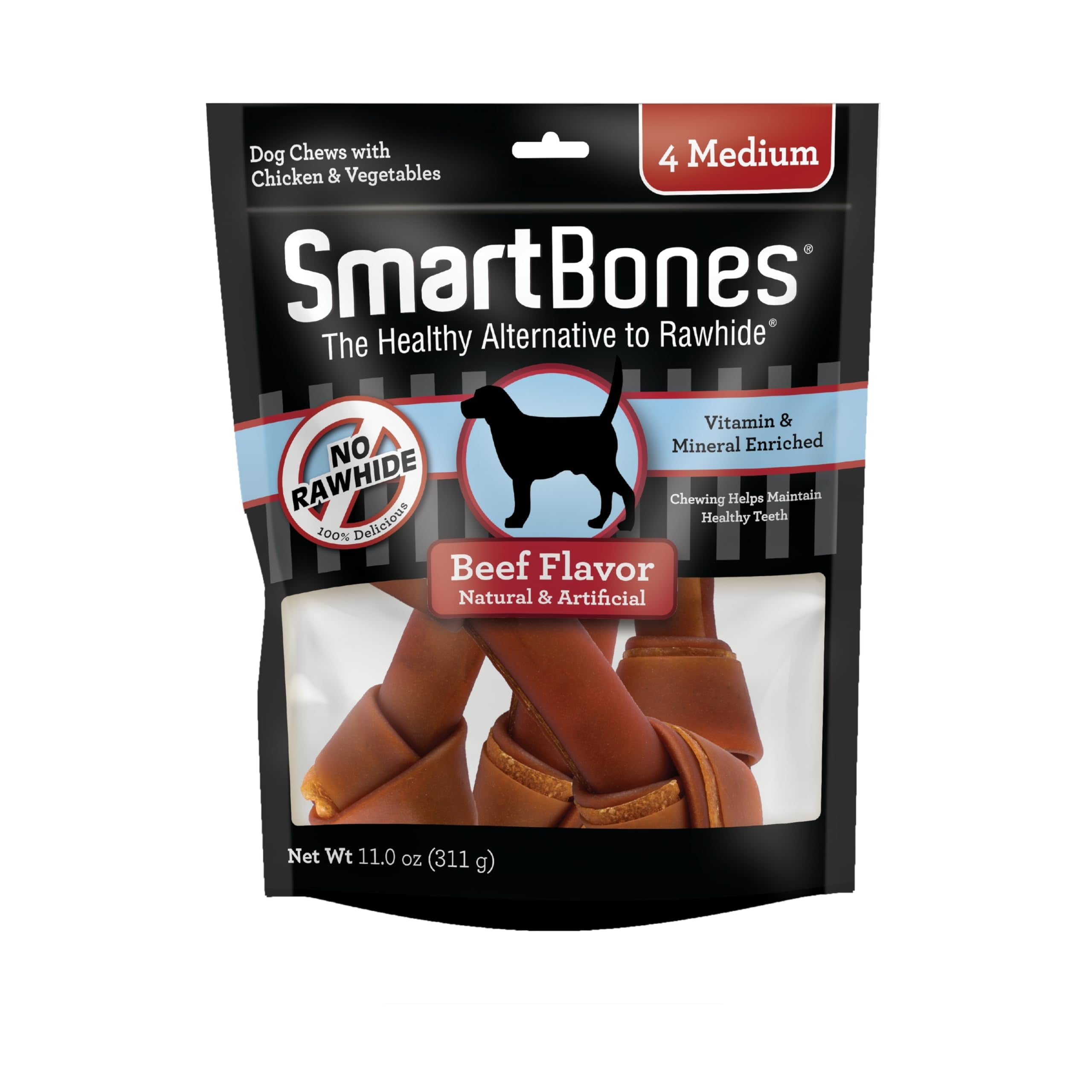 SmartBones Medium Chews With STF9 Real Beef 4 Count, Rawhide-Free Chews ...