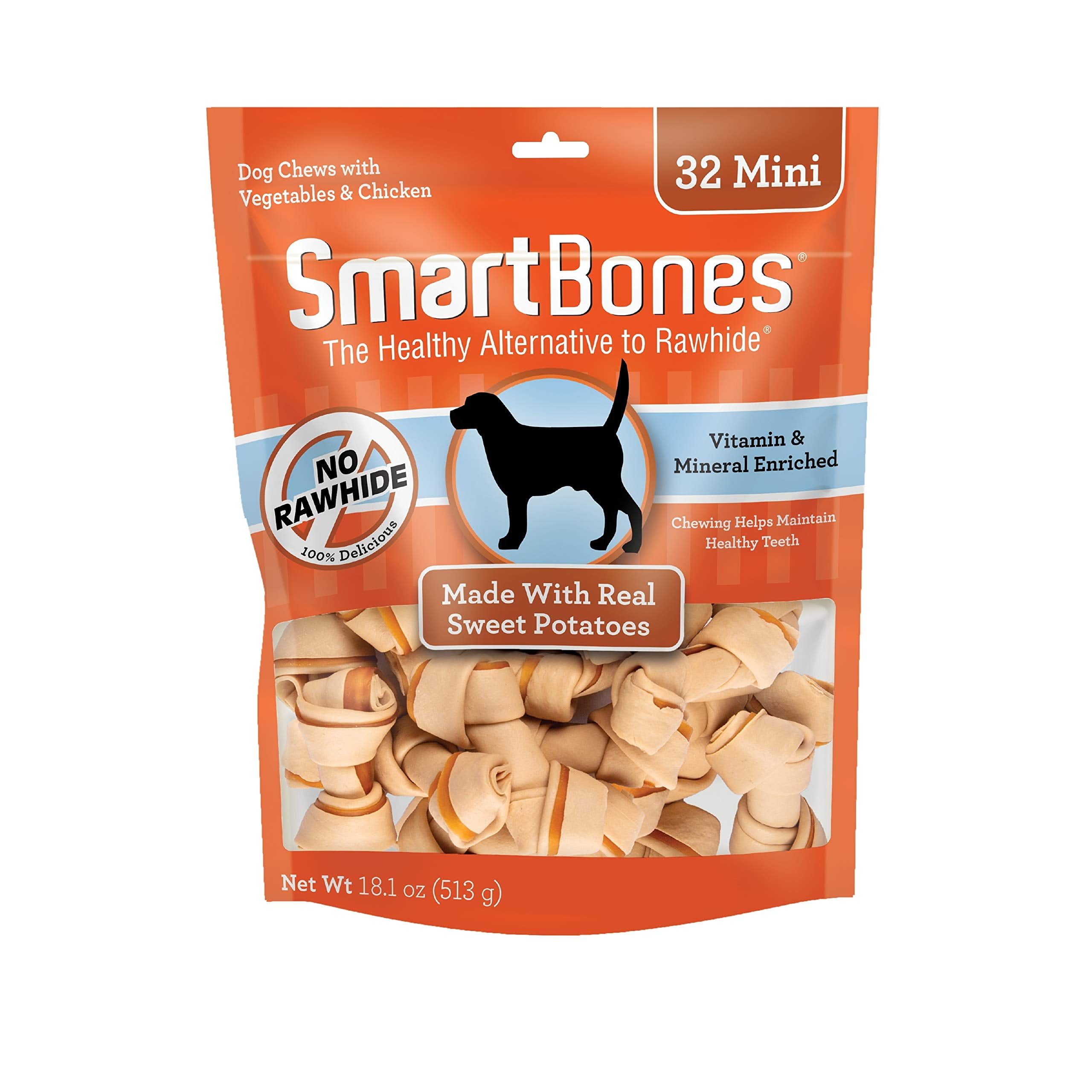 SmartBones Mini Chews with TMA2 Real Sweet Potato 32 Count, Rawhide ...