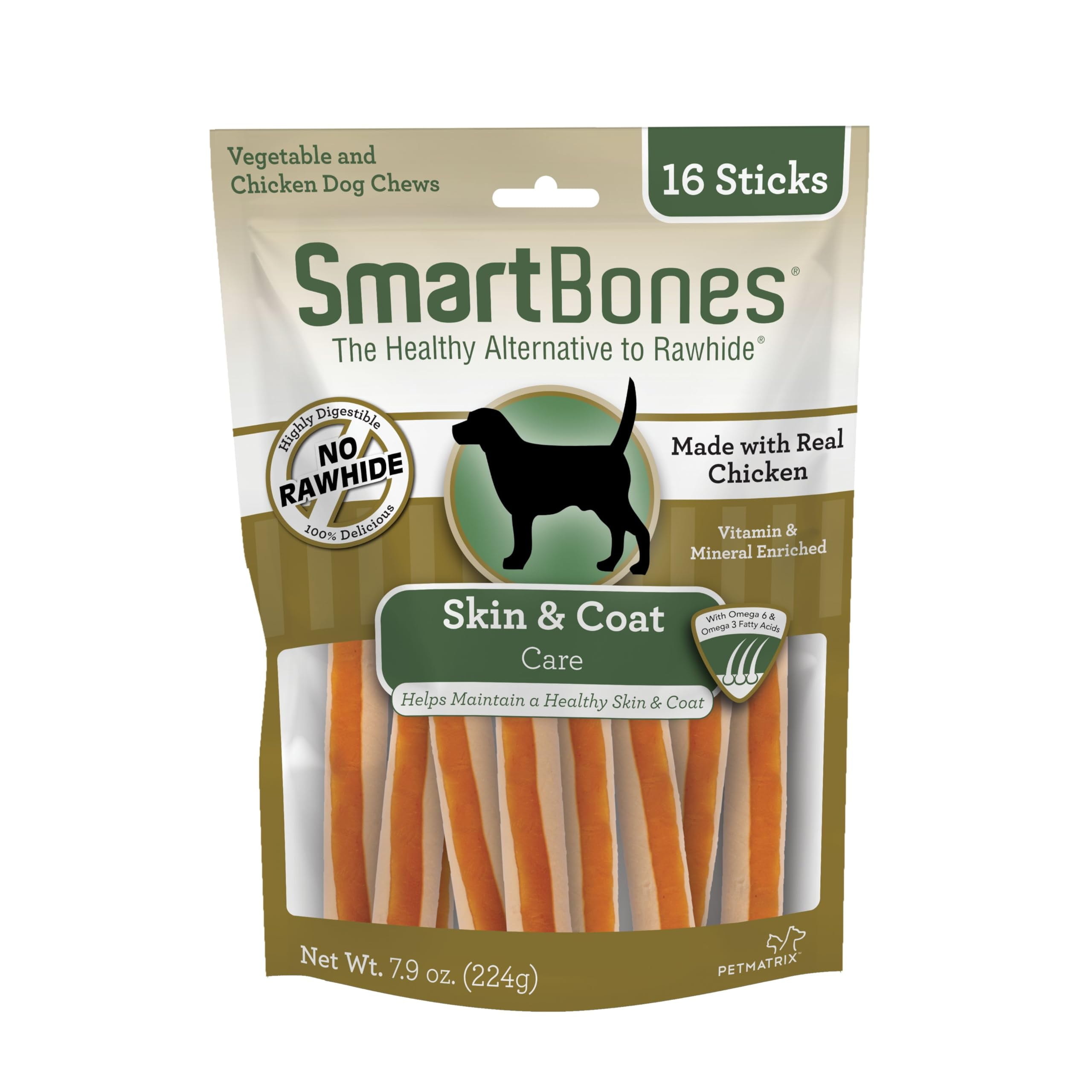 SmartBones Skin And Coat DPF11 Care Sticks 16 Count, Rawhide-Free Chews ...