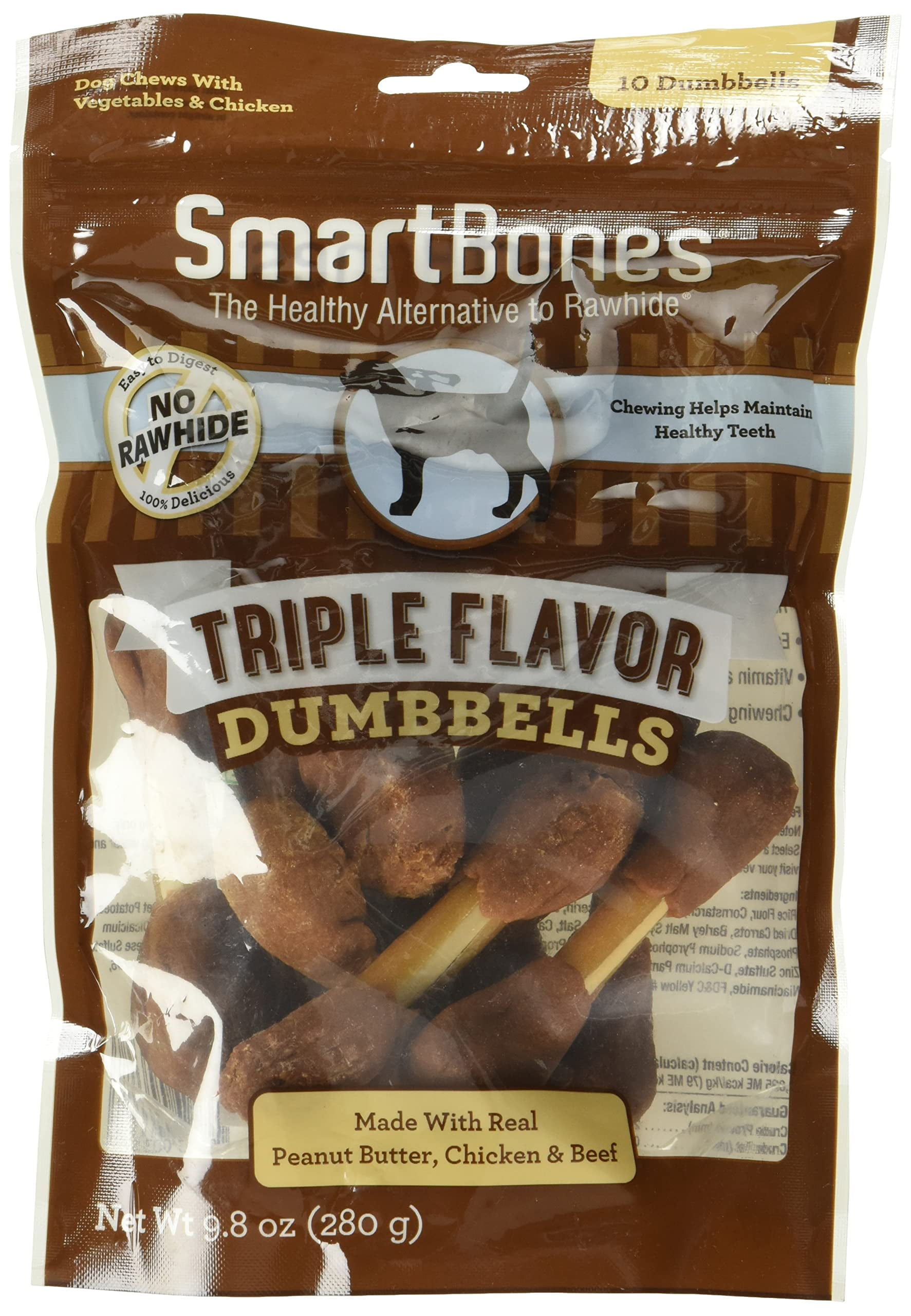 SmartBones Triple Flavor AJH3 Dumbbells with Peanut Butter 10 Count ...