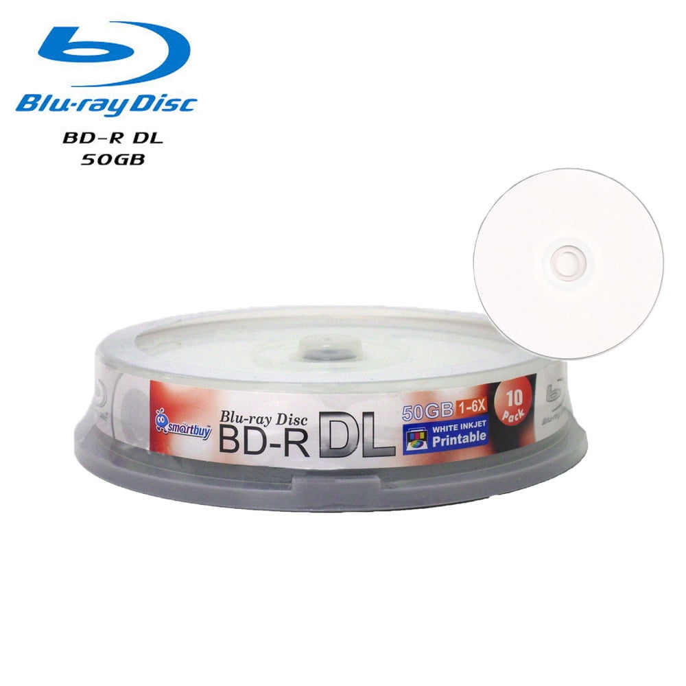 SmartBuy 10-Pack 50GB 6X BD-R DL Blu-ray Recordable Disc, White Inkjet ...