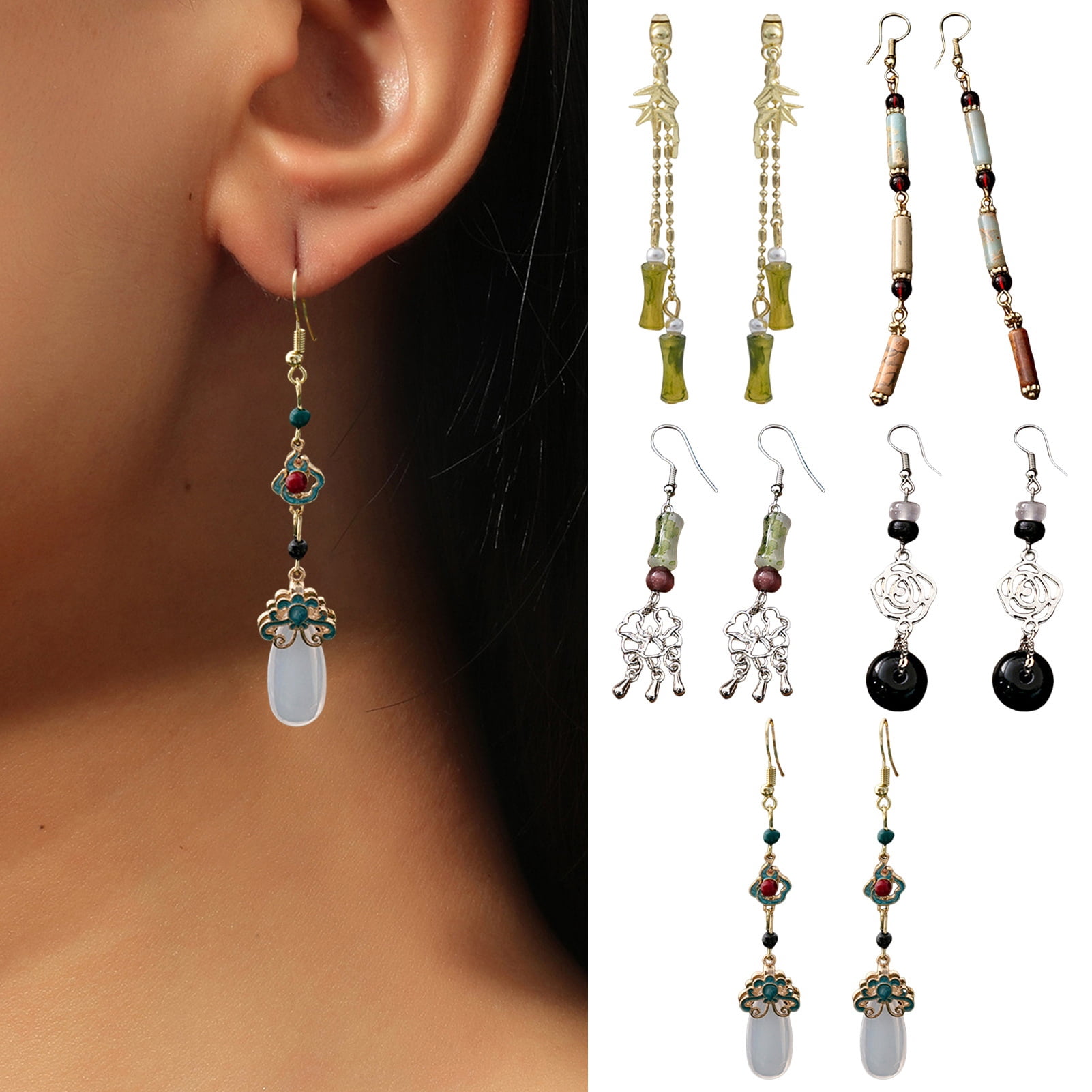 SmartBy 1 Pair Women Hanging Earrings Hollow Flower Vintage Chinese ...