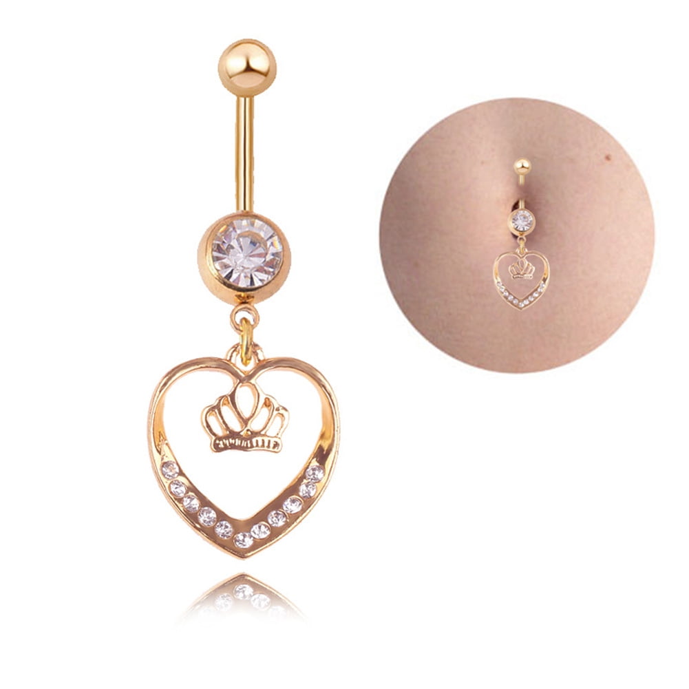 SmartBy 1Pc Hollow Love Heart Crown Rhinestone Bar Belly Button Body ...