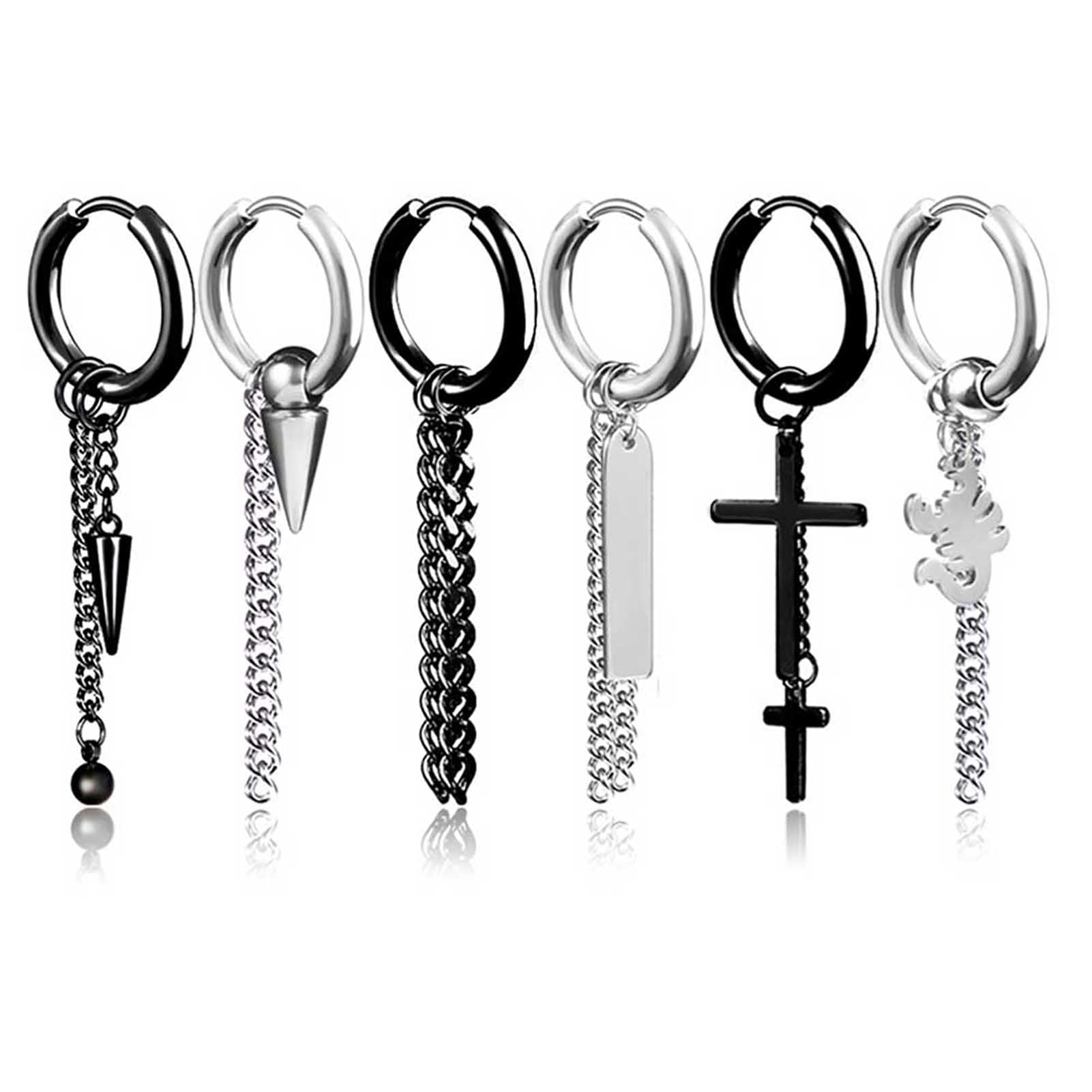 SmartBy 1Pc Hoop Earring Cool Unisex Stainless steel Long Chain Ear ...