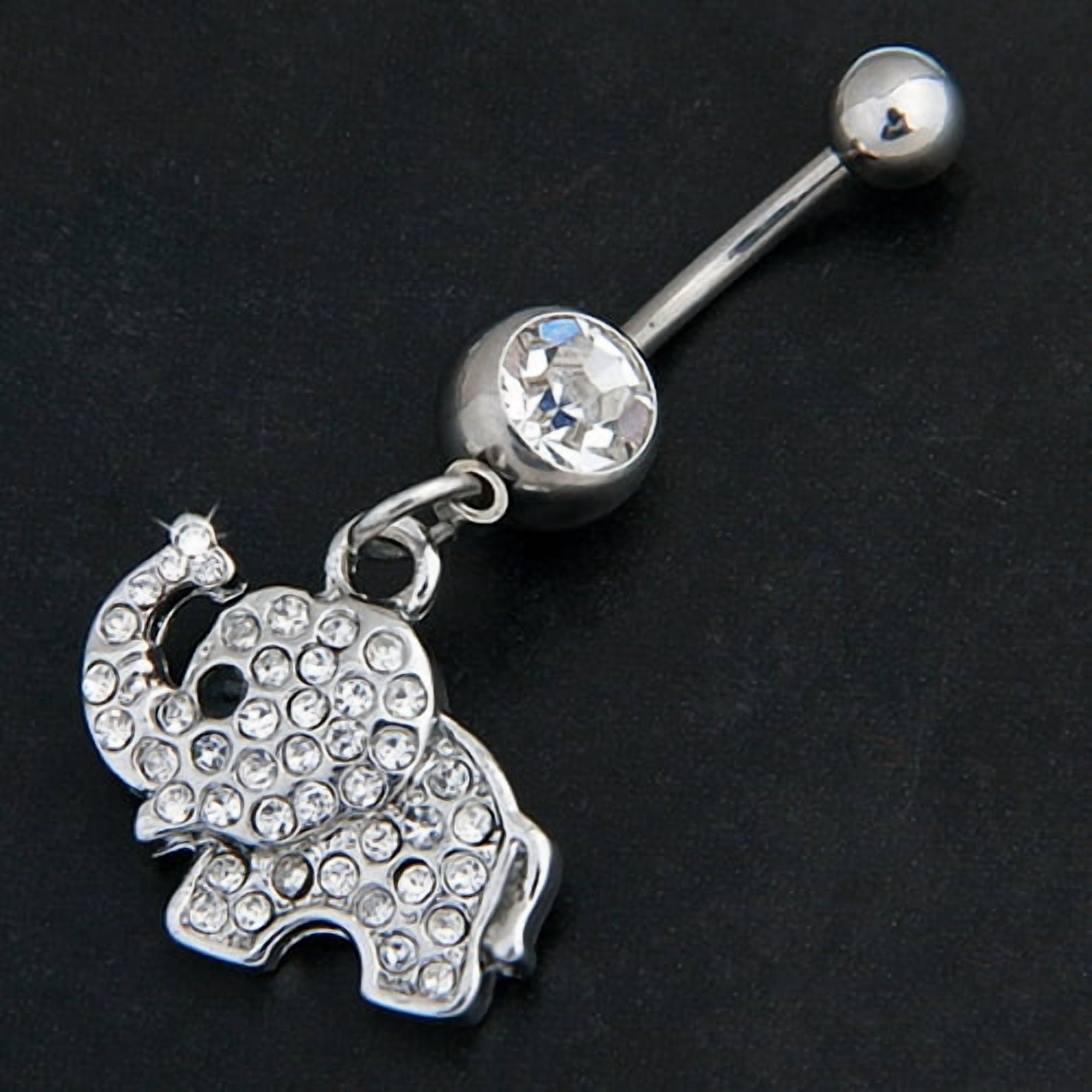 SmartBy 316L Steel Rhinestone Elephant Dangle Navel Belly Button Ring ...