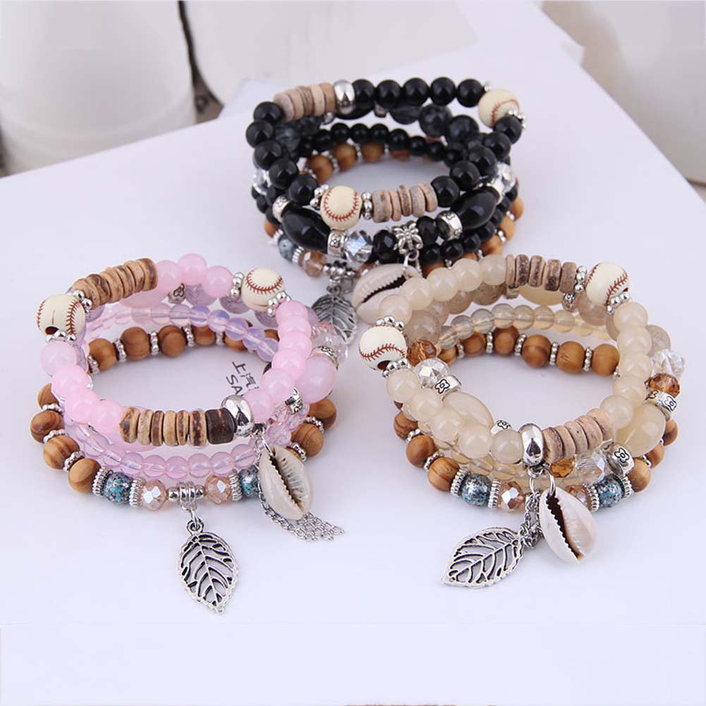 SmartBy 4Pcs/Set Bohemian Women Cowrie Shell Leaf Charm Candy Beaded ...