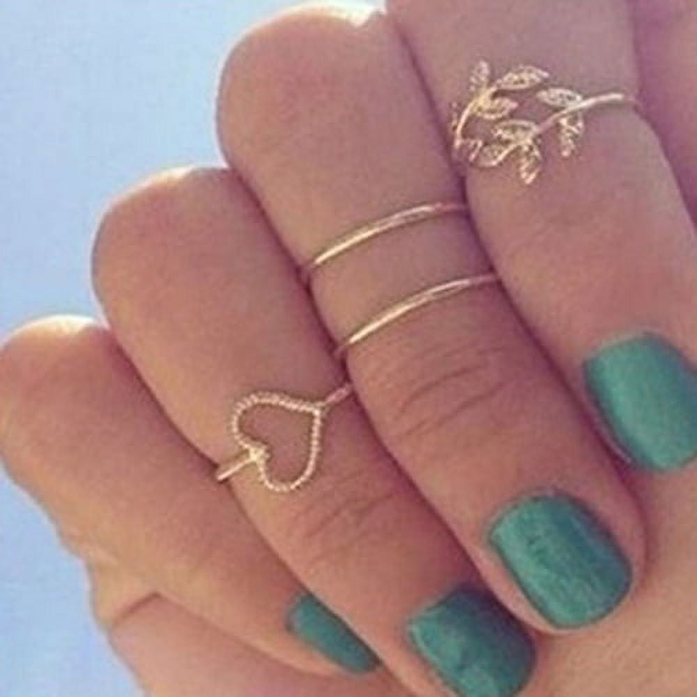 SmartBy 4Pcs/Set Rhinestone Leaf Heart Above Knuckle Midi Stack Ring ...