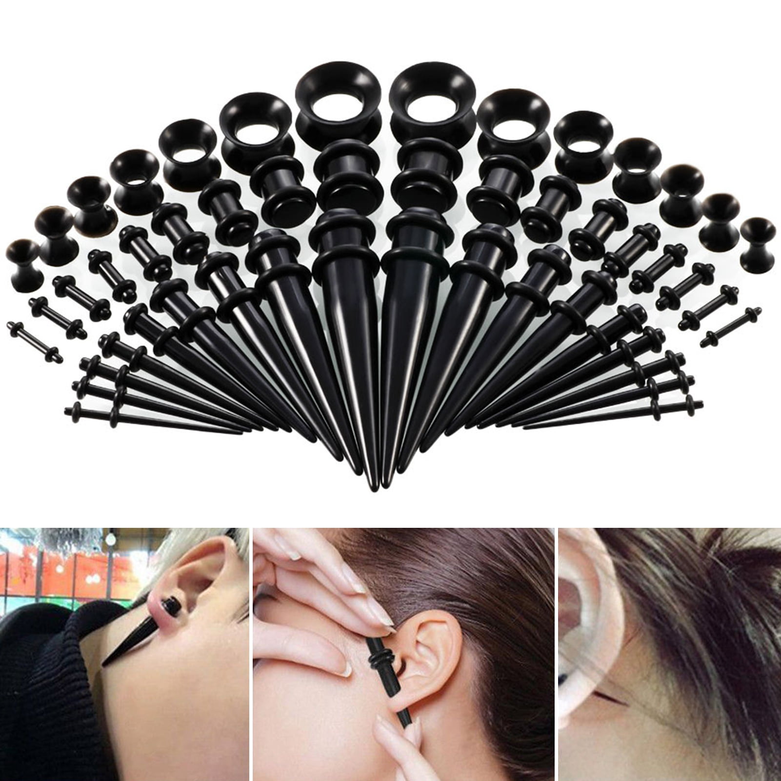 SmartBy 50Pcs Ear Expander Double O-Rings Flared Tunnels Three-piece ...
