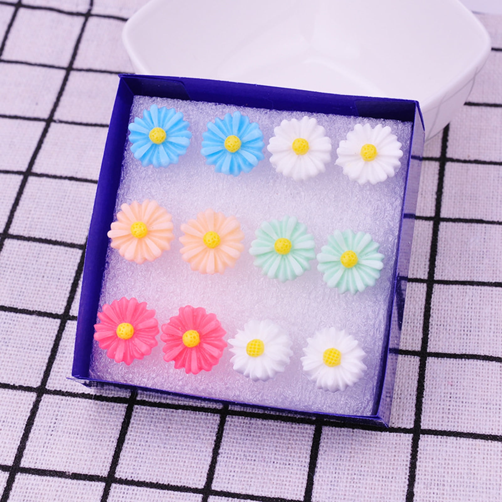 SmartBy 8/6 Pairs Women Ear Studs Set Contrast Colors Different Flower ...