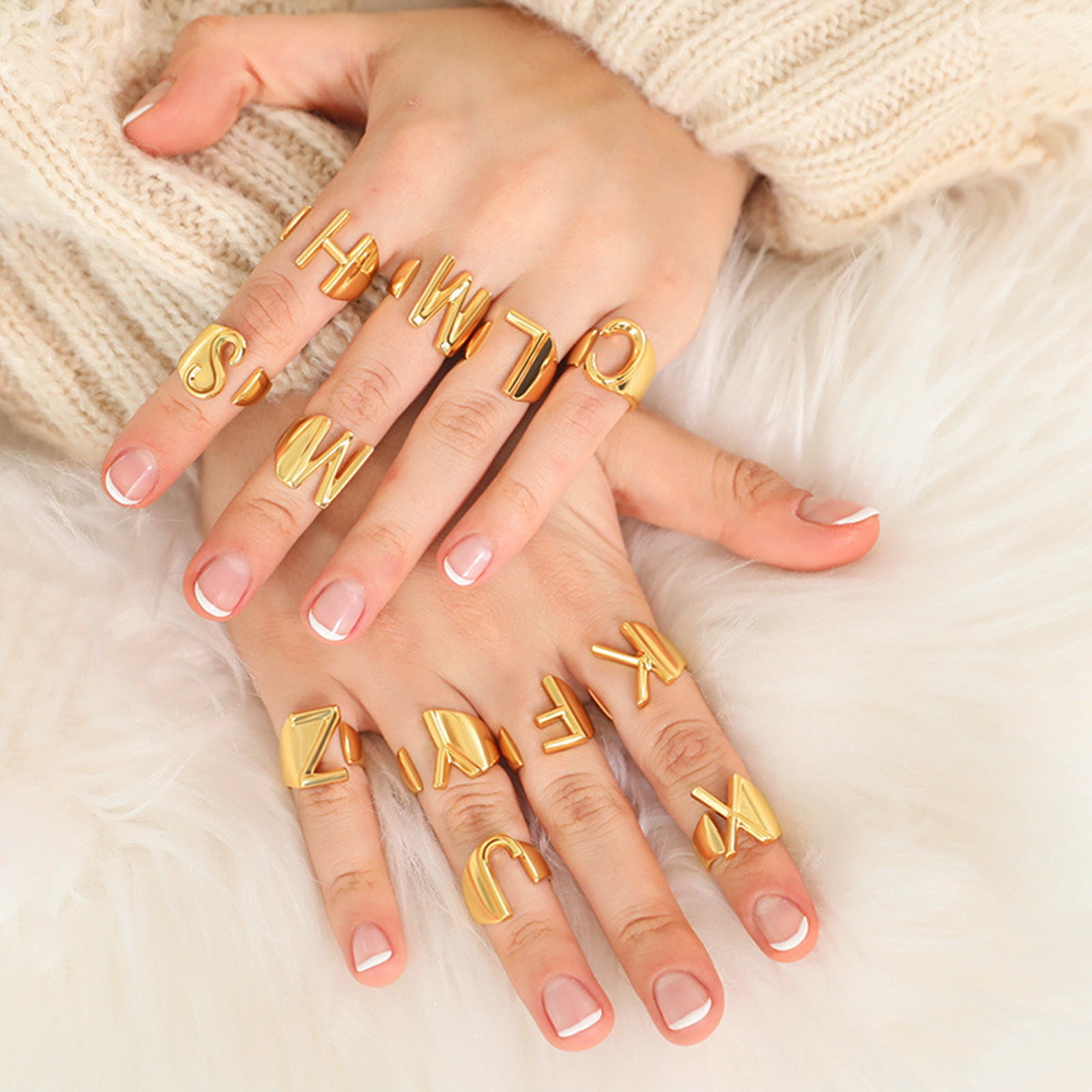 SmartBy Alphabet Ring 26 English Letter Ring Golden Adjustable Opening ...