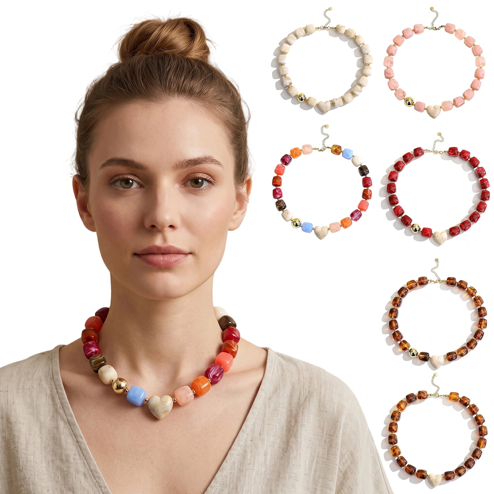 SmartBy Chunky Beaded Choker Bohemian Colorful Beads Necklace Summer ...