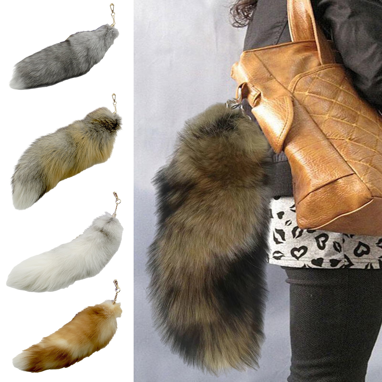 SmartBy Extra Large Fake Fox Tail Keychain Oversized Imitation Fox Tail ...
