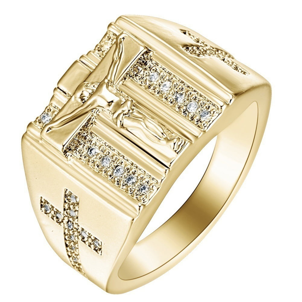 SmartBy Fashion Men Women Rhinestone Inlaid Jesus Cross Finger Ring ...