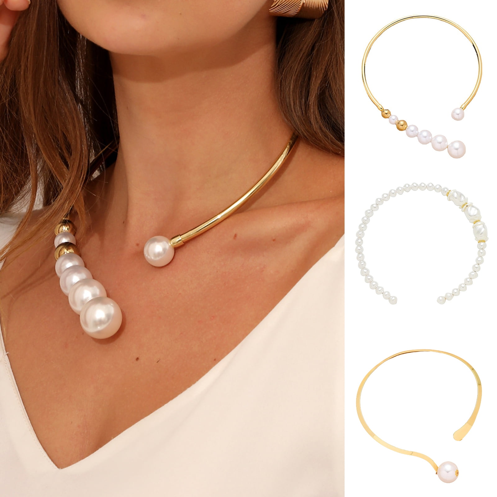 SmartBy Faux Pearl Necklace Glossy Surface Comfortable to Wear Metallic ...