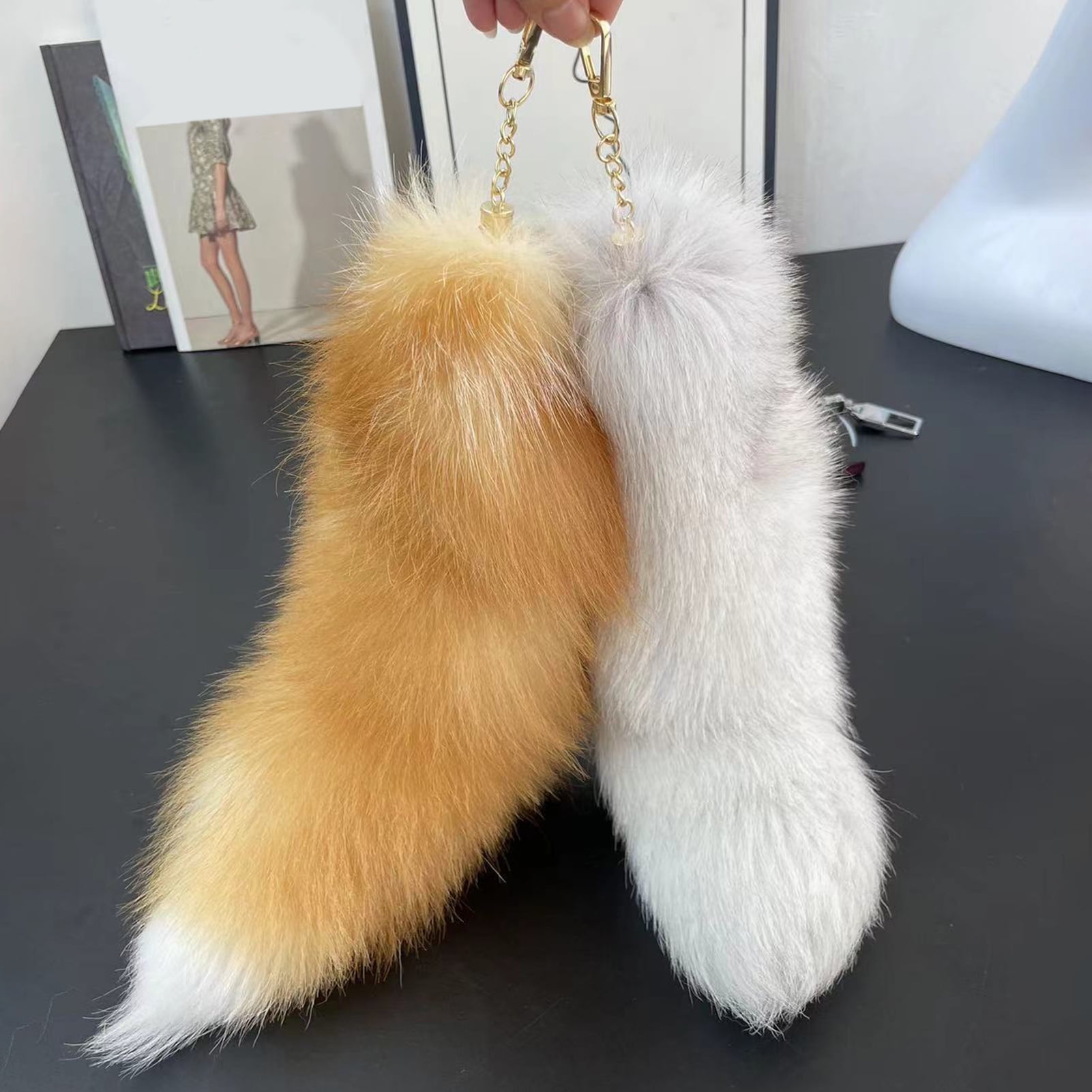 SmartBy Faux Raccoon Tail Keychain Soft Artificial Fur Tail Pendant ...