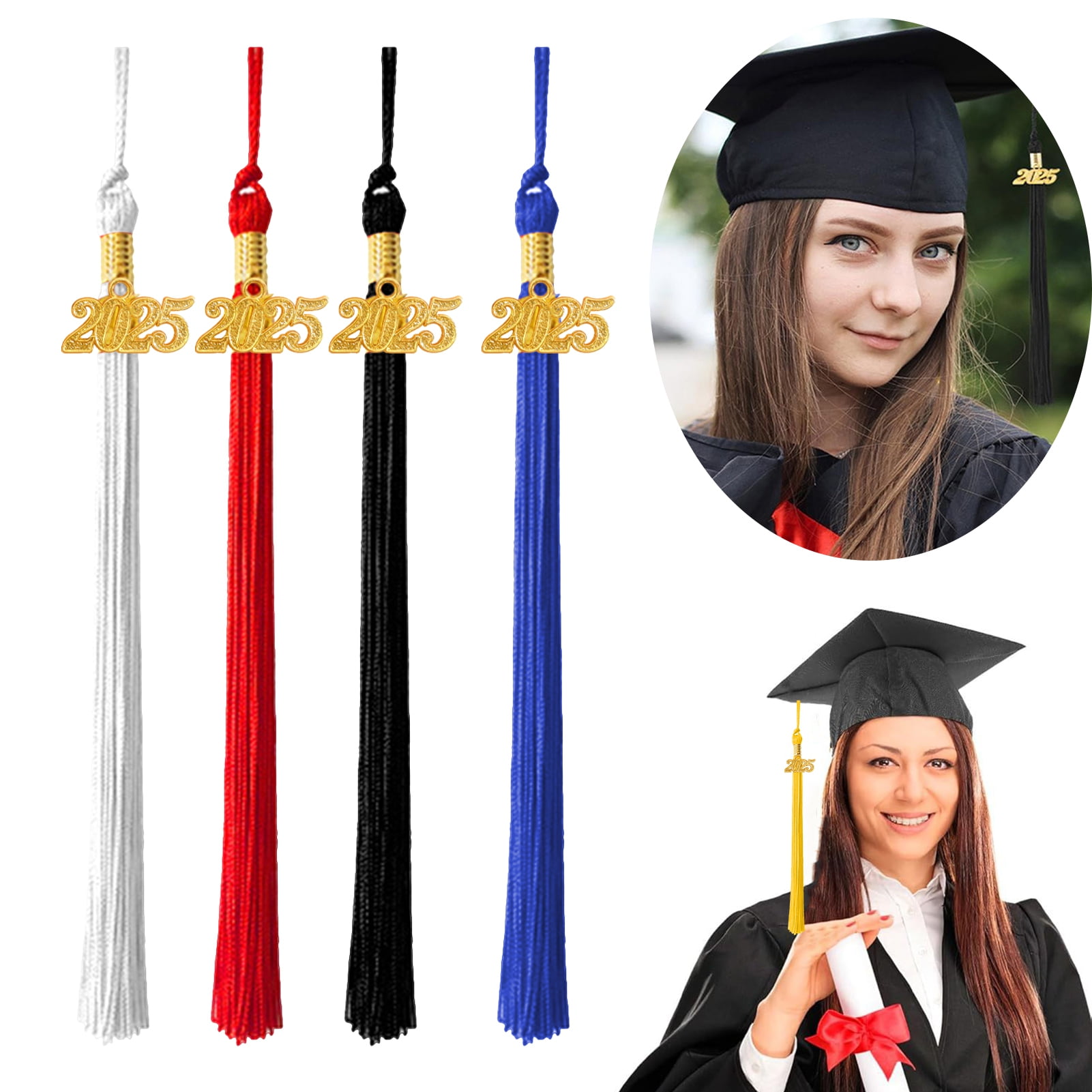 SmartBy Graduation Hat Tassel with 2025 Date Charm Solid Color 40cm ...