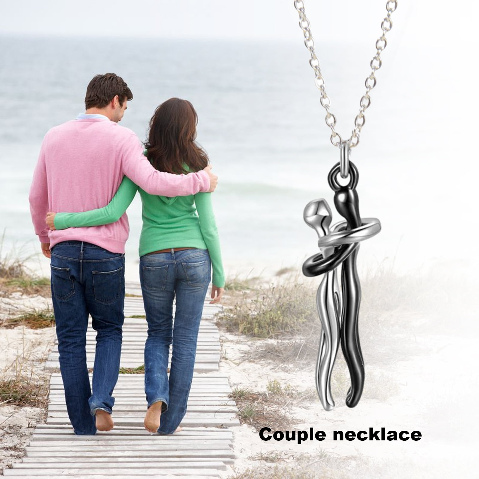 SmartBy Hip Hop Embrace Couple Pendant Necklace Adjustable Length Him ...