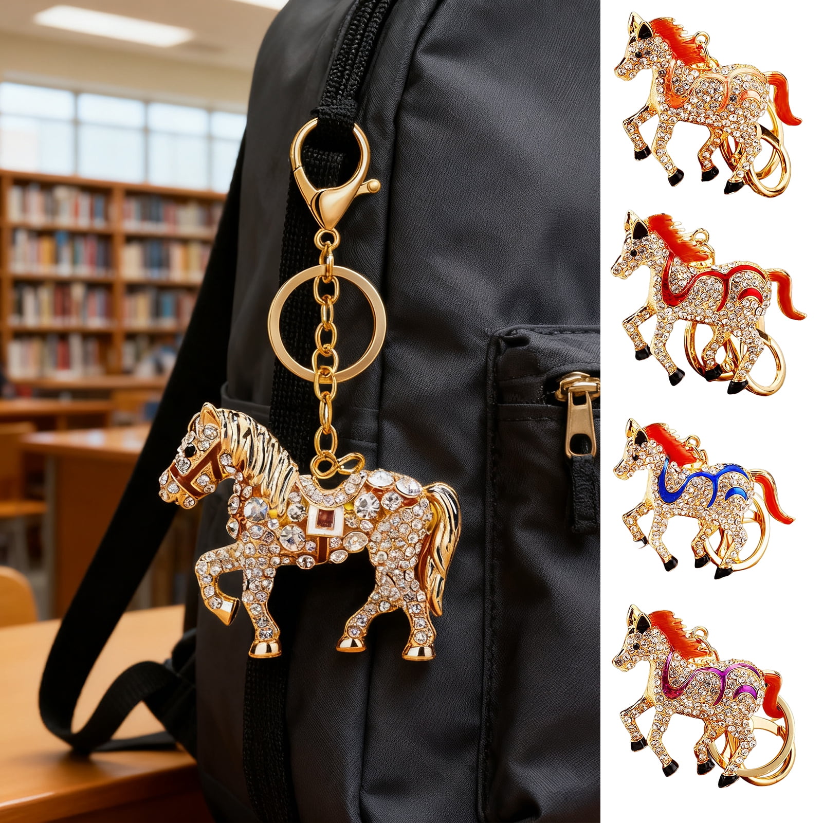 SmartBy Keychain 2026 Year of Horse Key Chain Shiny Rhinestone Horse ...