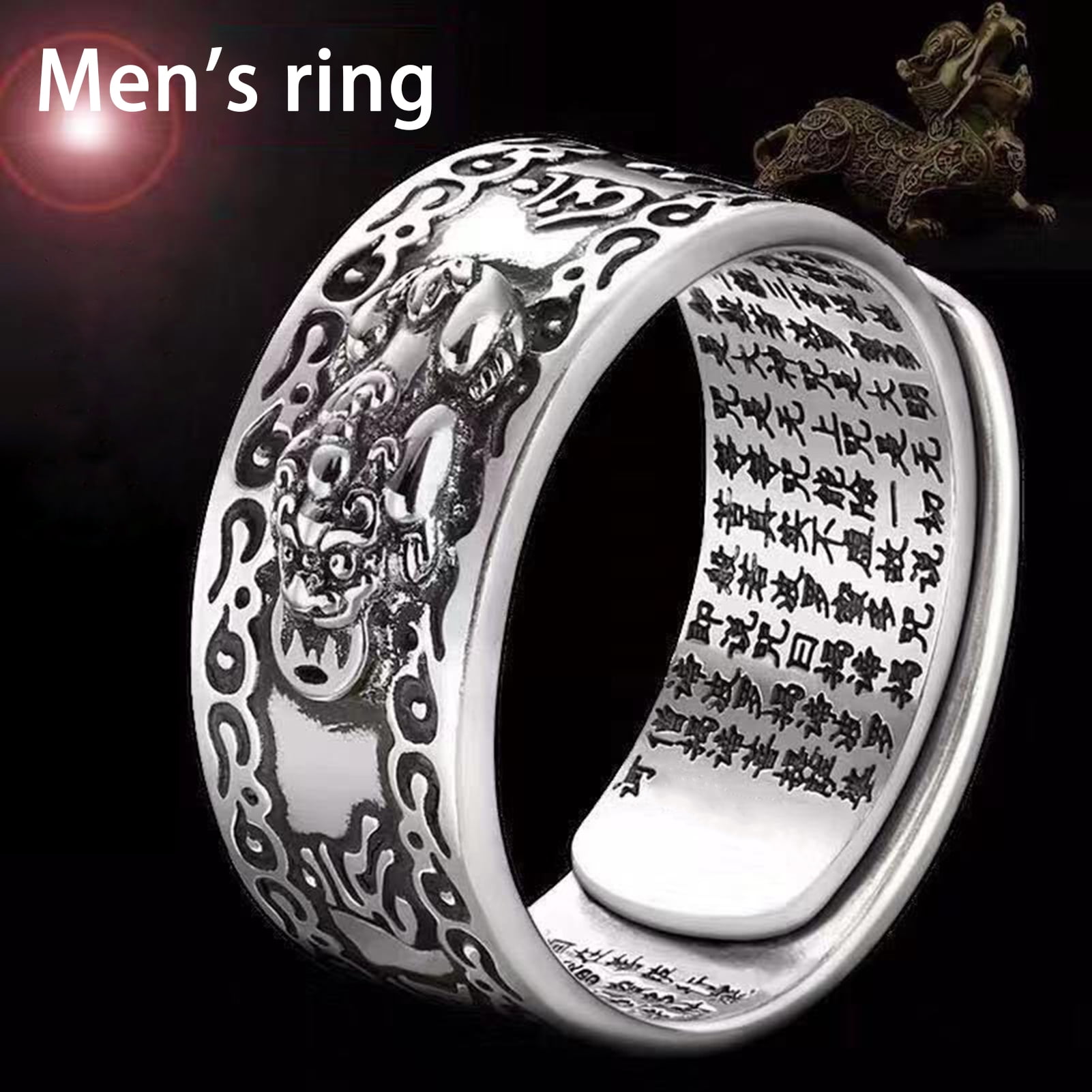 SmartBy Men Ring Retro Style Engraving Sutra Characters Hypoallergenic ...