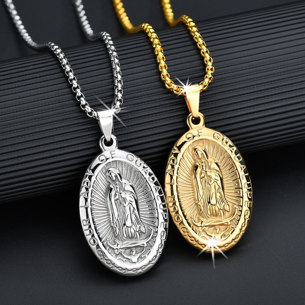 SmartBy Religious Virgin Mary Guadalupe Embossed Pendant Necklace ...