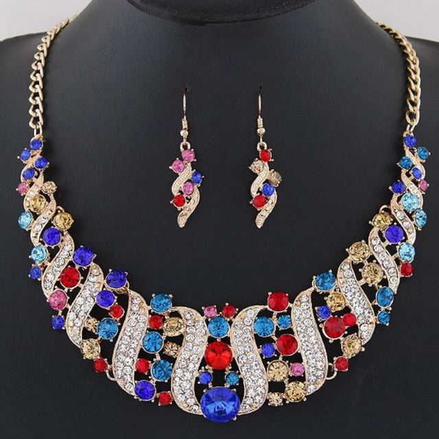 SmartBy Rhinestone Inlaid Chain Necklace Hook Earrings Bridal Wedding ...